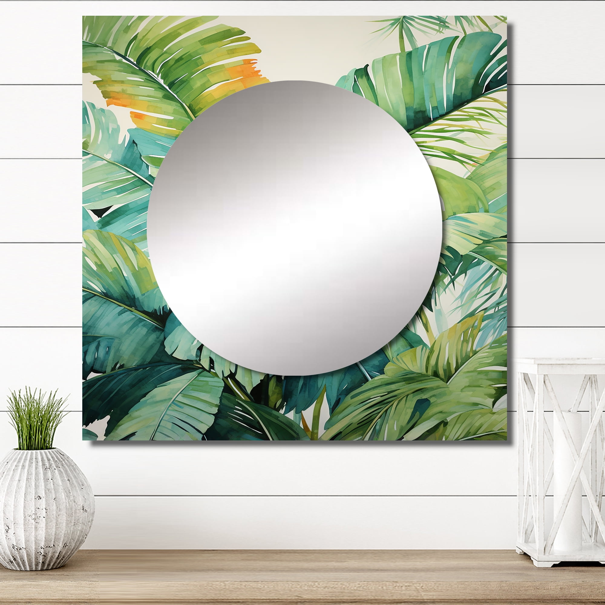Designart "Collage Of Watercolor Tropical Palm Trees" coastal tropical ...