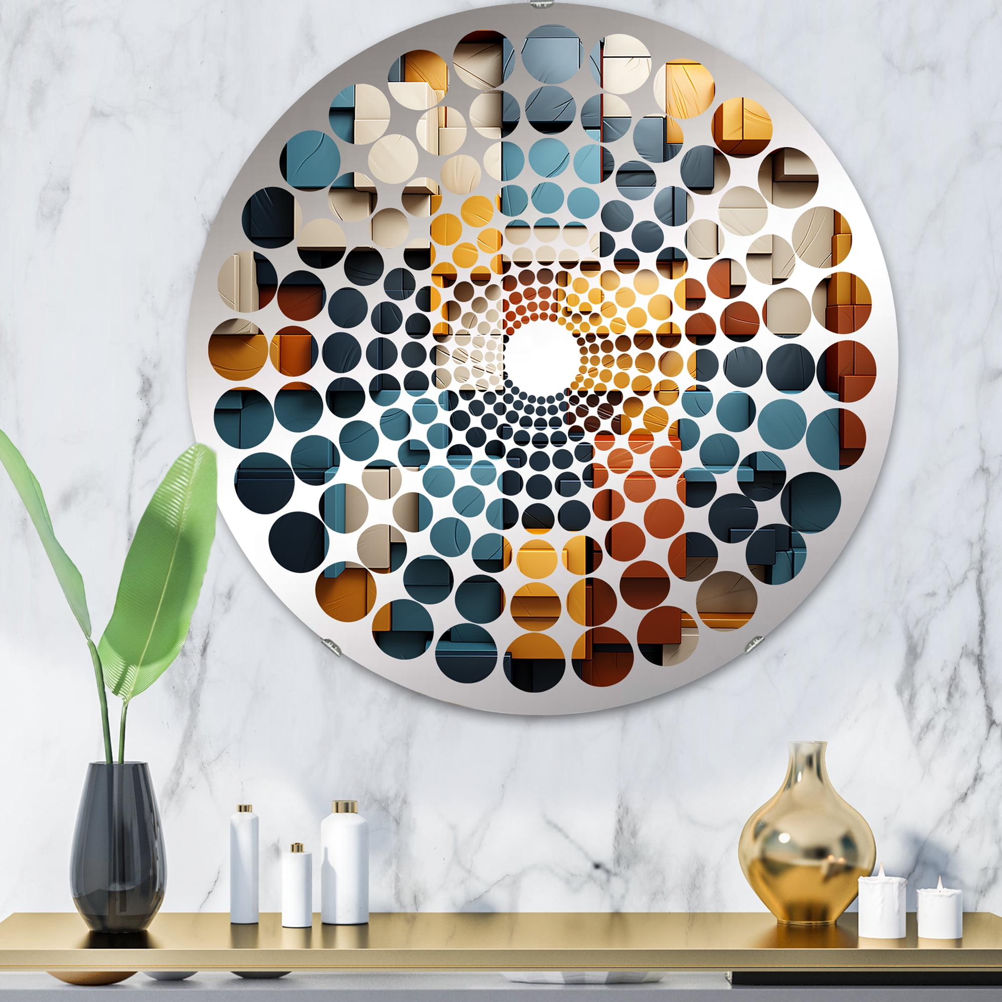 Designart "Collage of Tones in Cubist Harmony I" Cubism Radial Dot ...