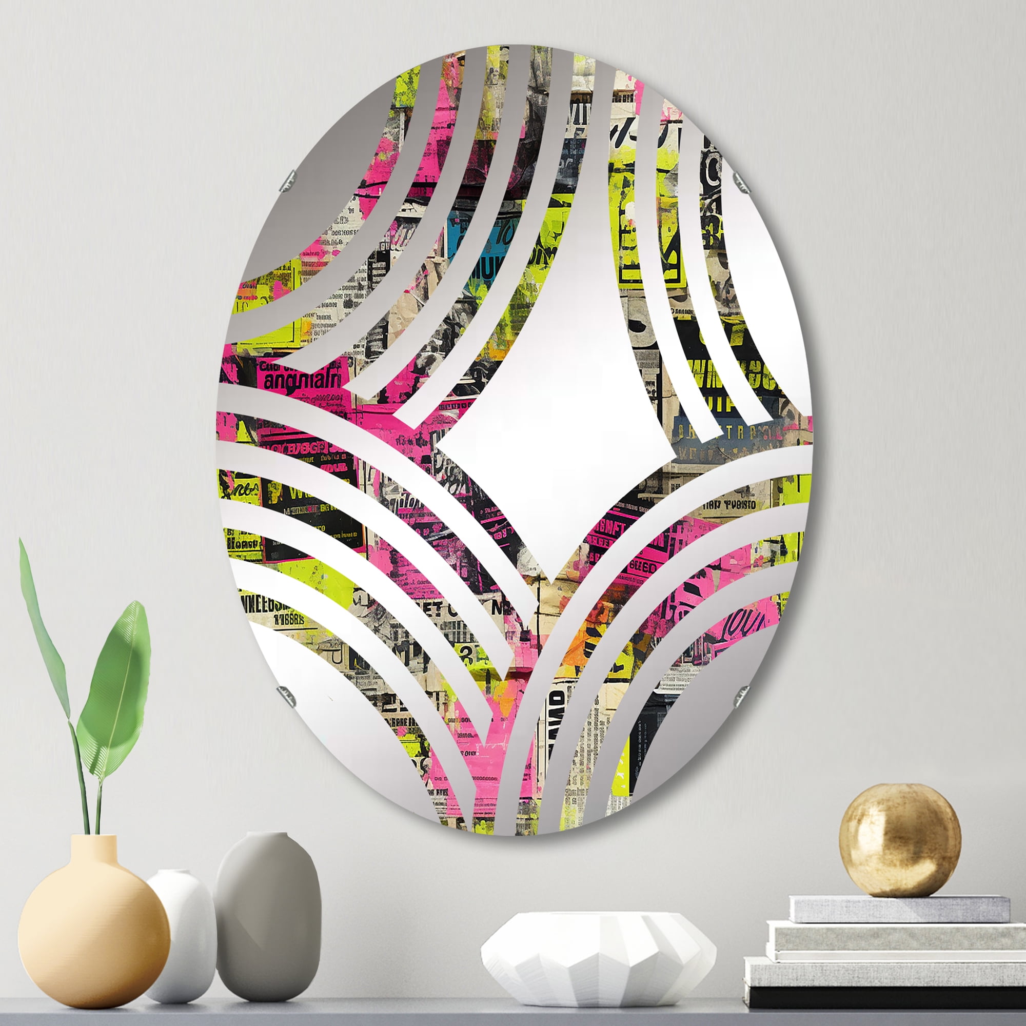 Designart "Collage of Neon Newspapers in Pop Art" Abstract Baptist Fan ...