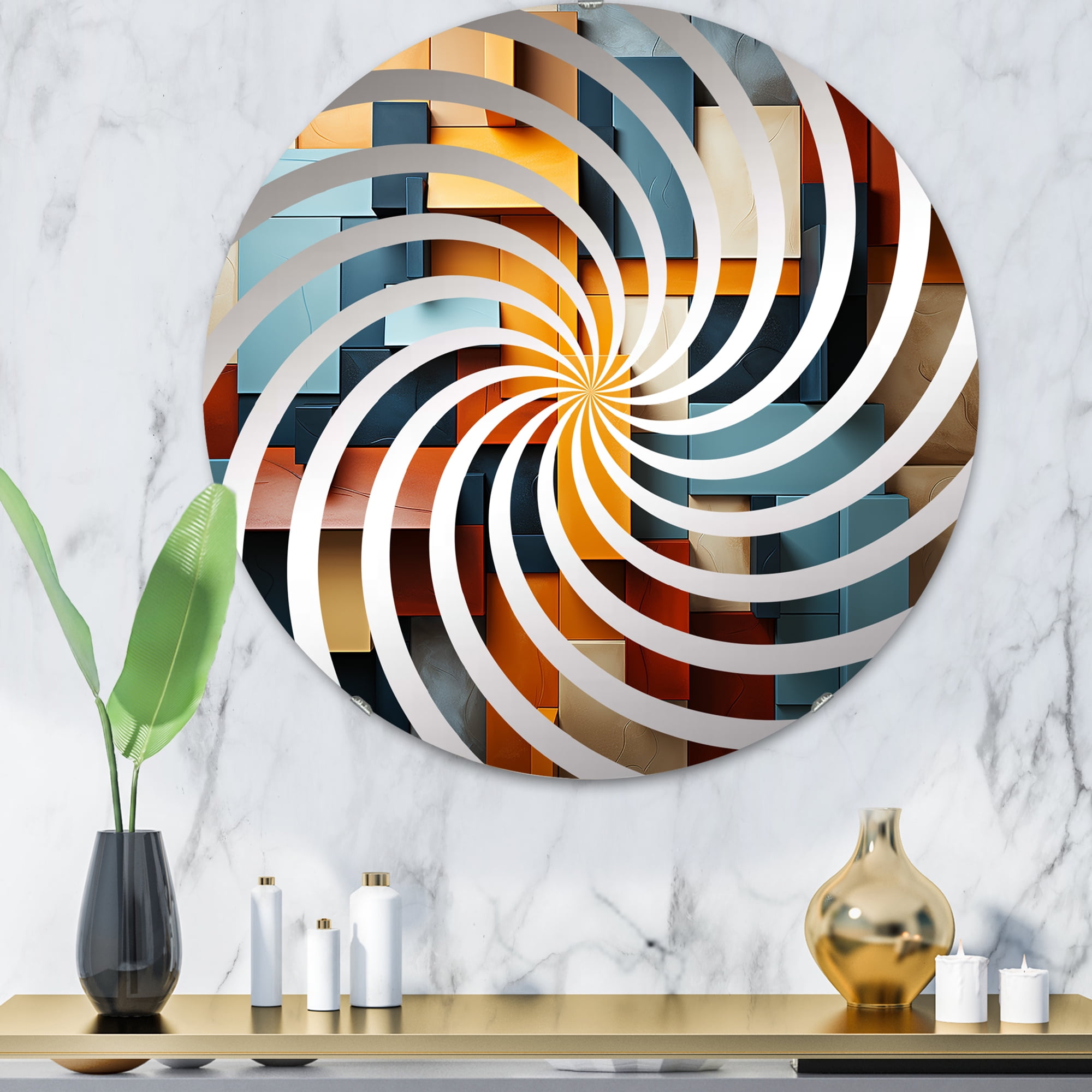 Designart "Collage of Tones in Cubist Harmony" Cubism Vortex Round Wall ...