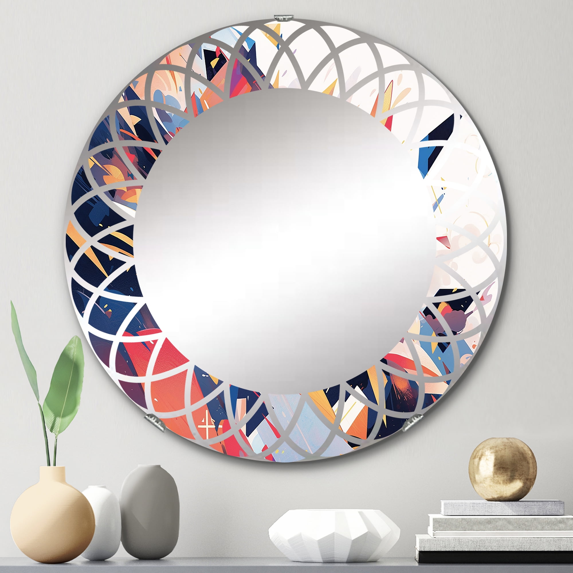 Designart "Collage of Vibrance" Cubism Round Wall Mirror - Modern Oval ...