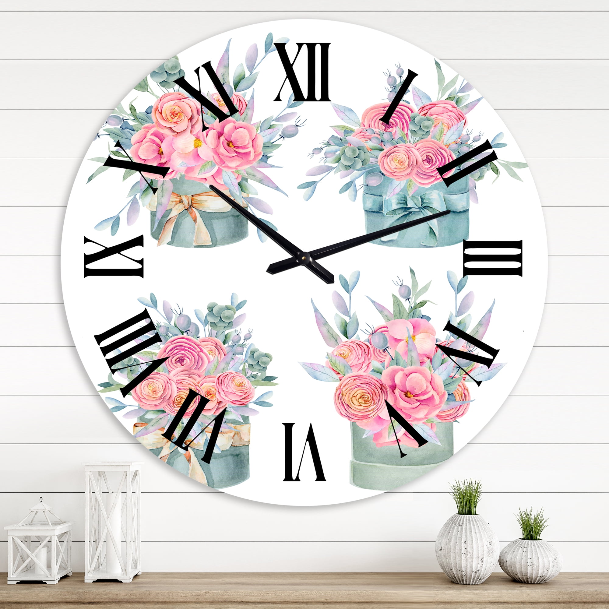 Designart 'Collection Of Pink Roses' Farmhouse Wall Clock - Walmart.com