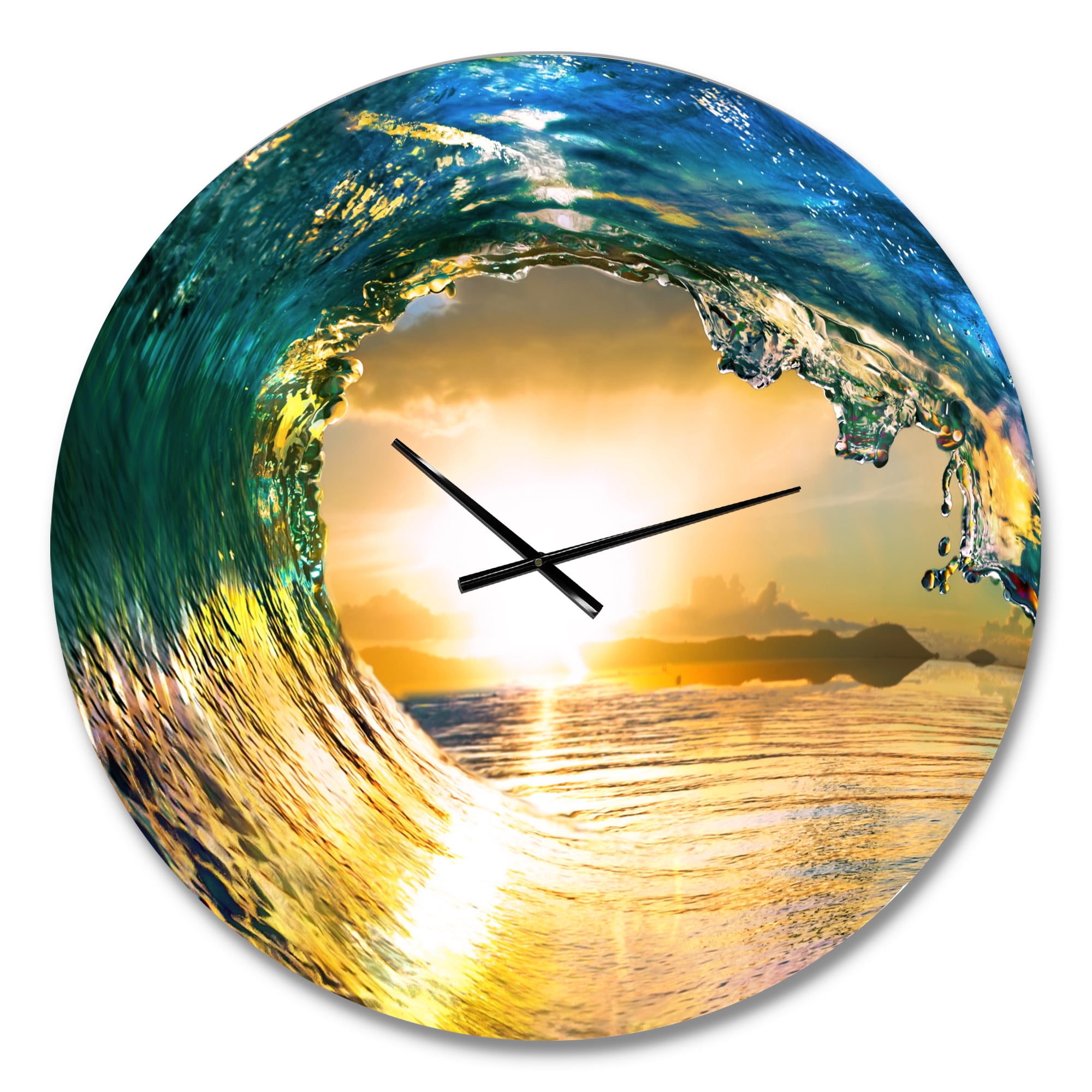 Designart 'Colored Ocean Waves Falling Down II' Coastal wall clock ...