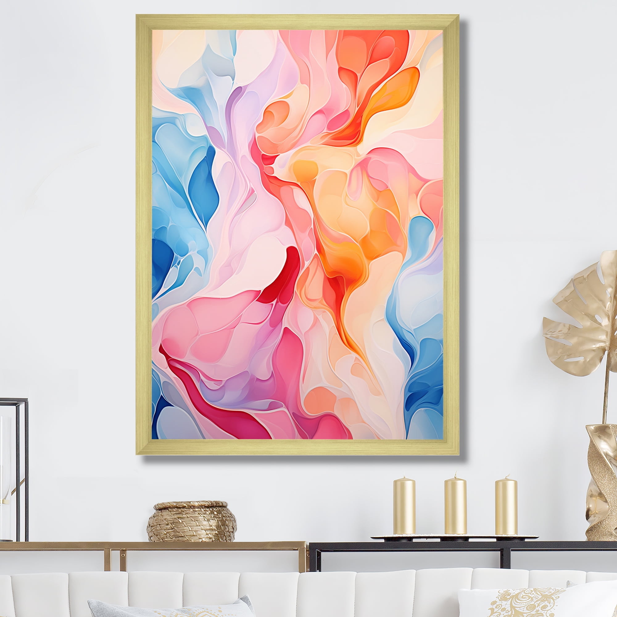 Designart "Colorful Abstract Liquid Ink I" Abstract Framed Wall Art ...