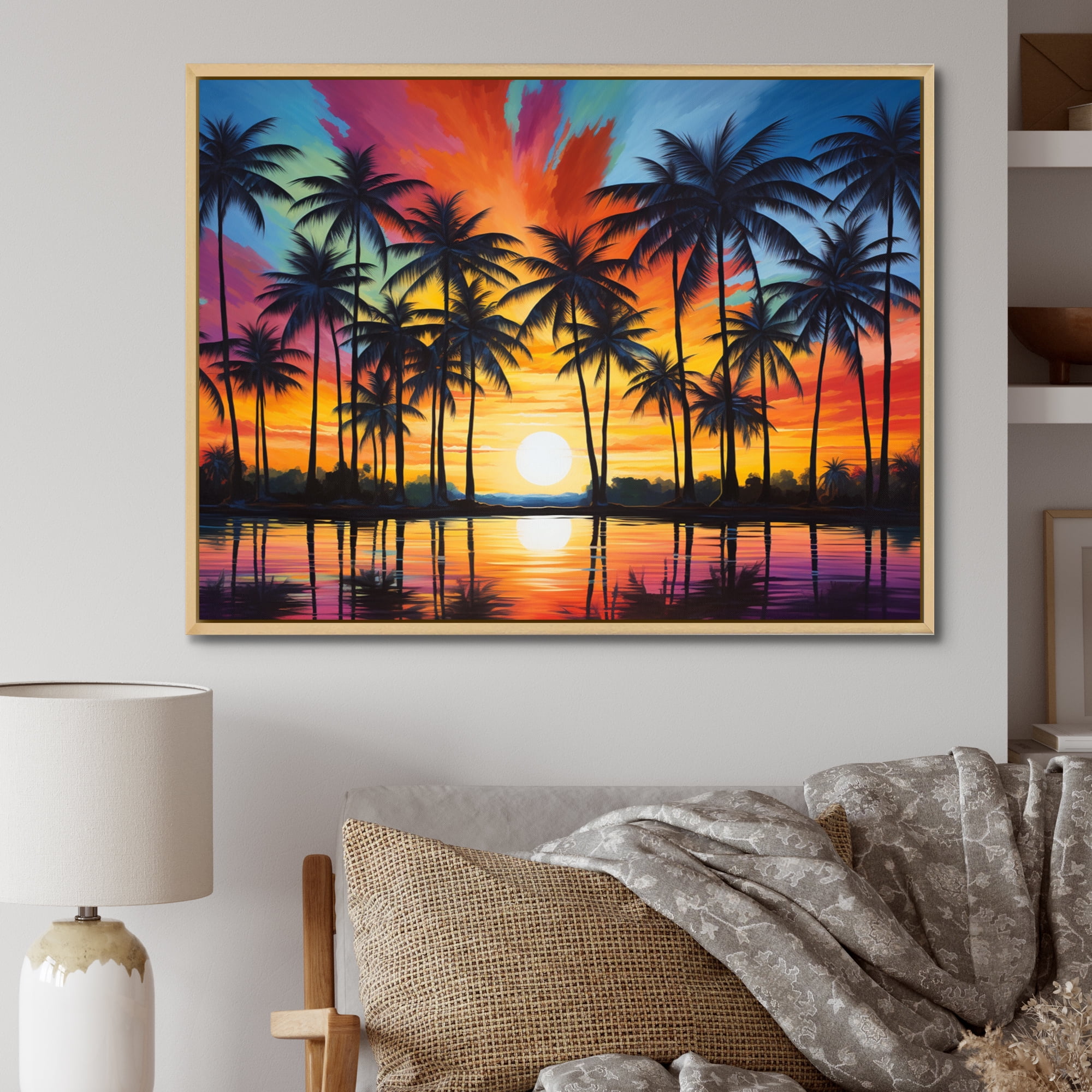 Designart "Colorful Bold Palm Trees horizon III" Palm Trees Floater ...