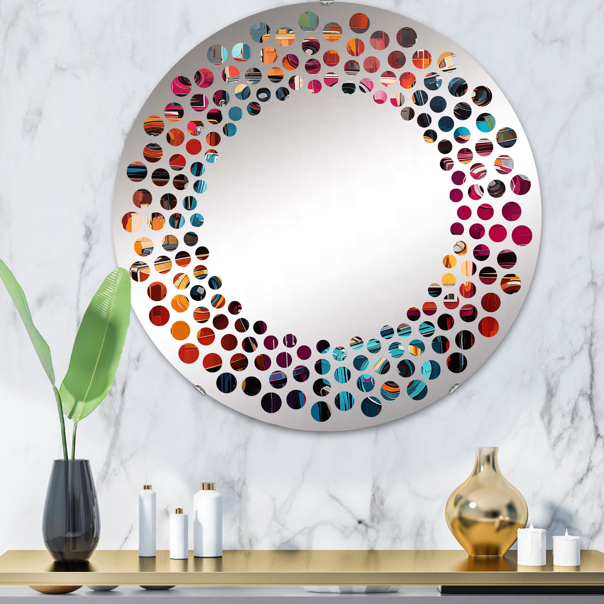 Designart "Colorful Cameras in Pop Art Style" Pop Art Polka Dot Round ...