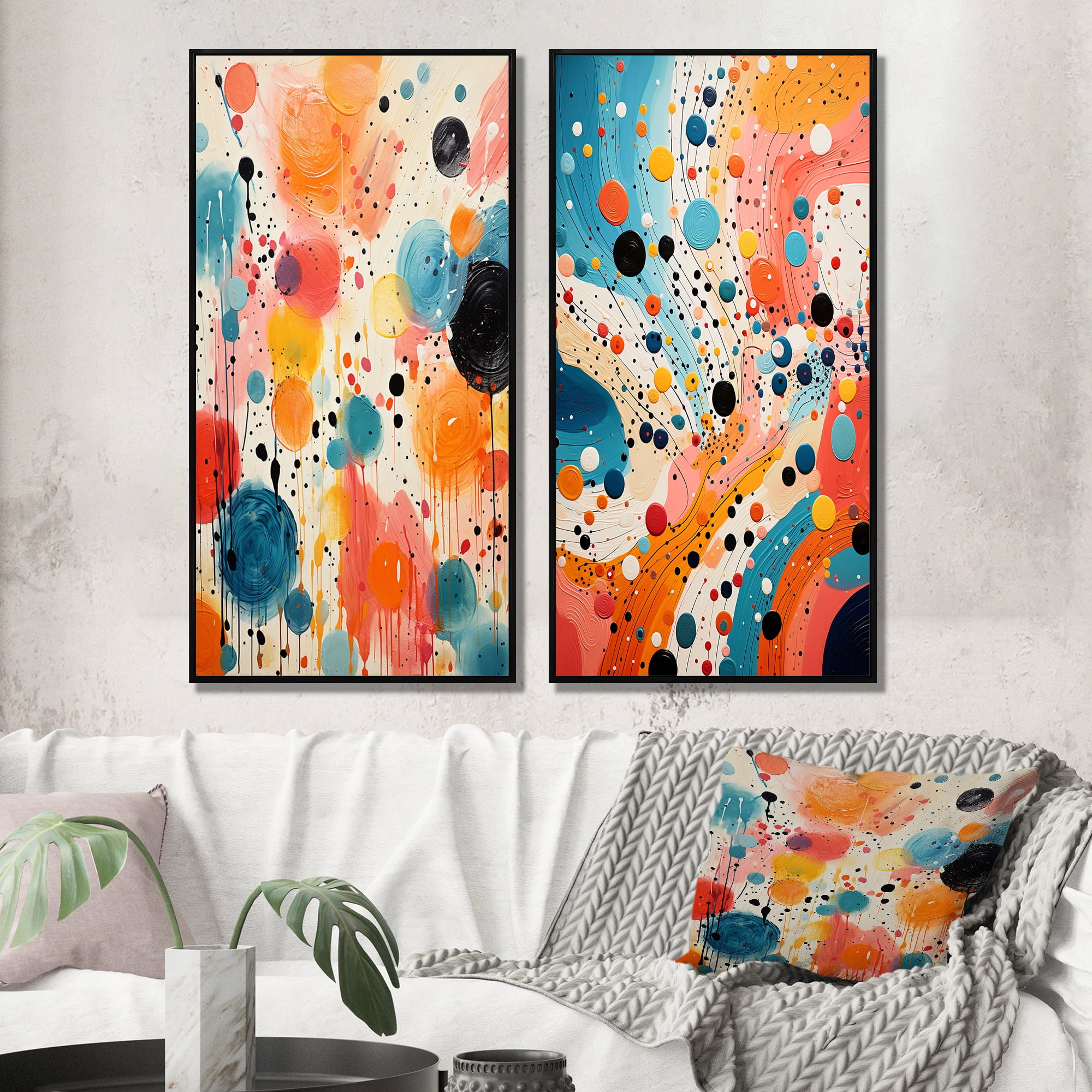 Designart "Colorful Contrasts Mid Century Modern Art I" Abstract Framed ...