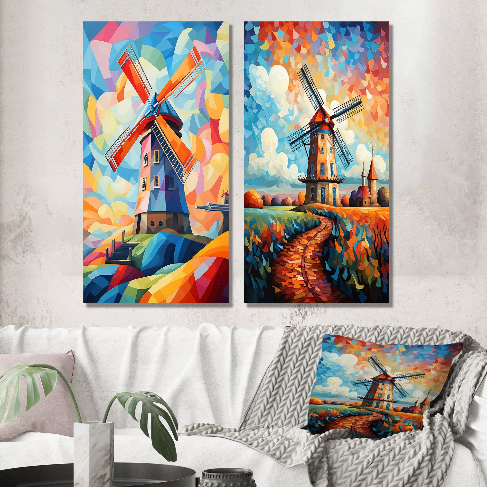 Designart "Colorful Countryside Neo-Fauvist Windmill I" Wind Turbines ...