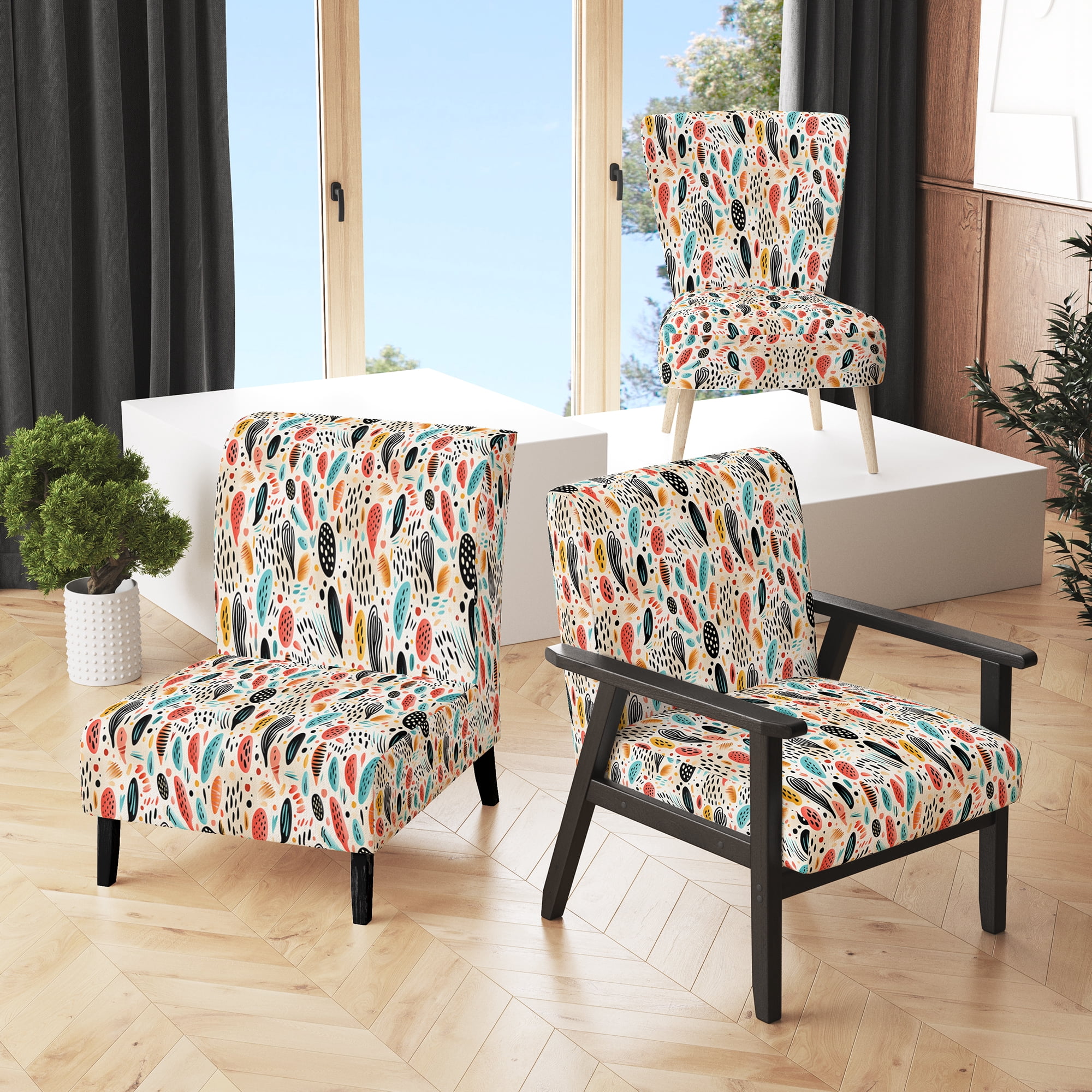 Designart "Colorful Ferns Flowers Pattern" Upholstered Modern ...