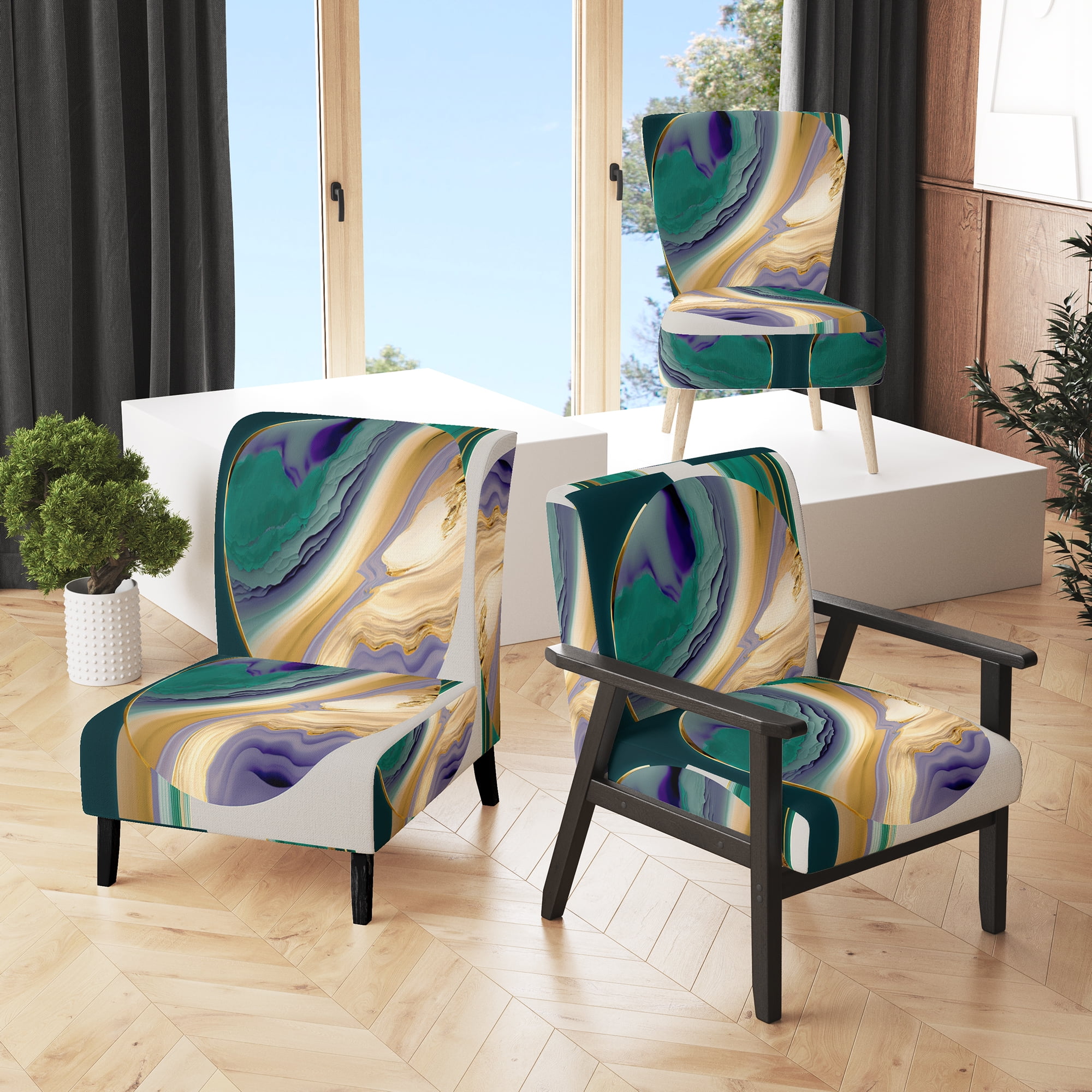 Designart "Colorful Fluid Marble" Upholstered Modern & Contemporary ...