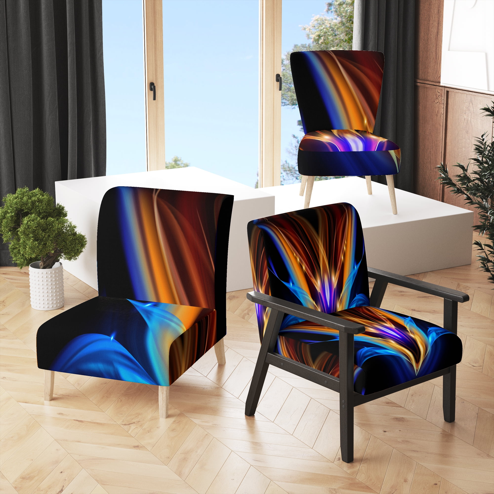 Designart "Colorful Fractal Fire And Water Fusion" Upholstered Modern ...