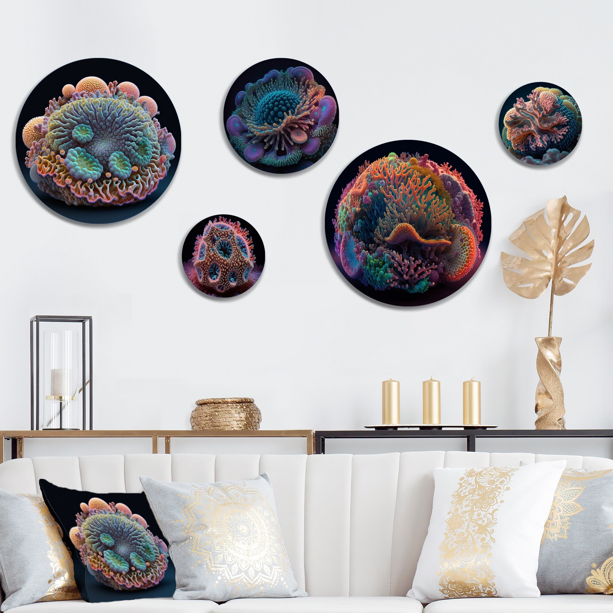 Designart "Colorful Hyperbolic Deep Sea Coral I" Coastal Metal Wall Art Set of 5 Piece - Walmart.com