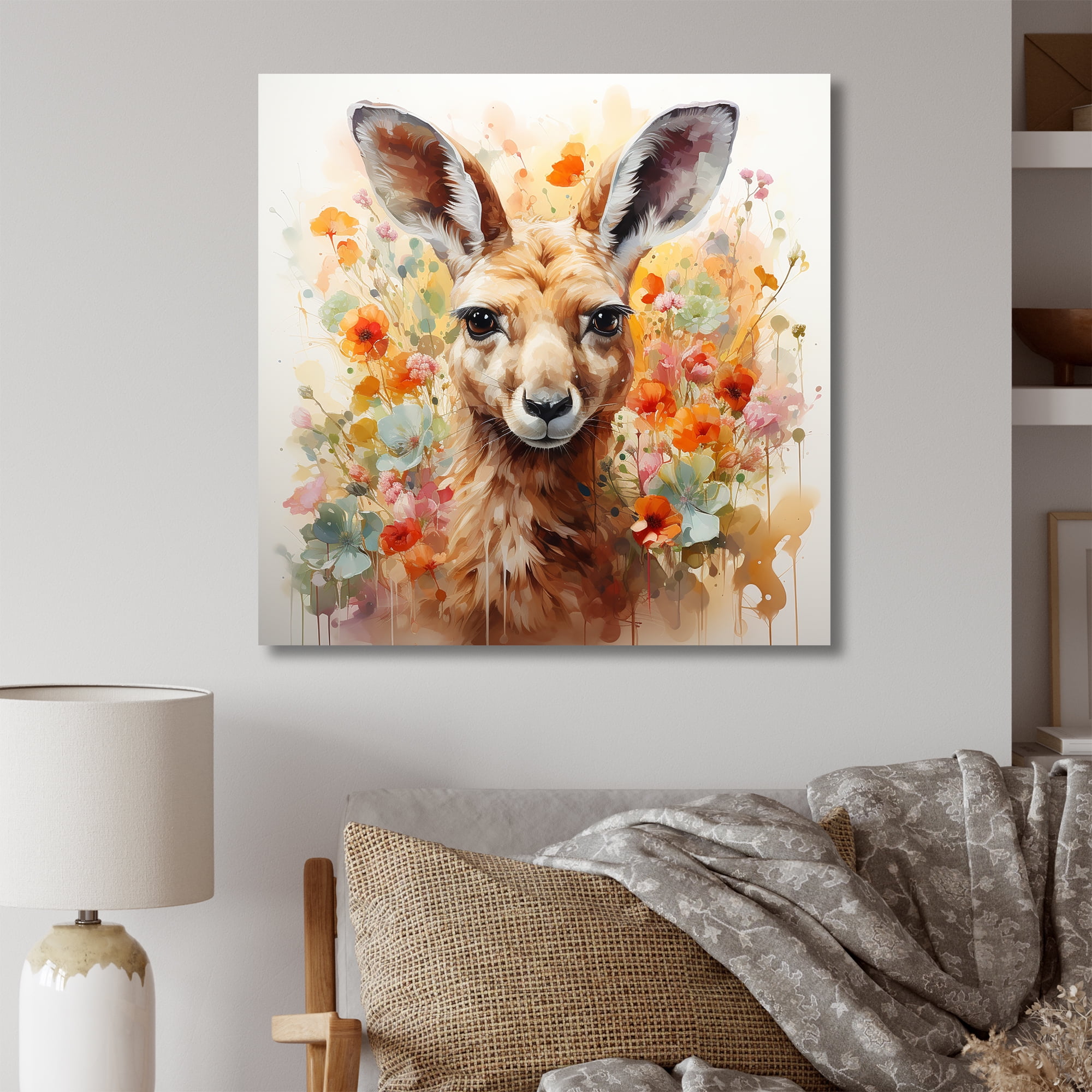 Designart "Colorful Kangaroo with Blooms" Animals Wall Art - Modern ...
