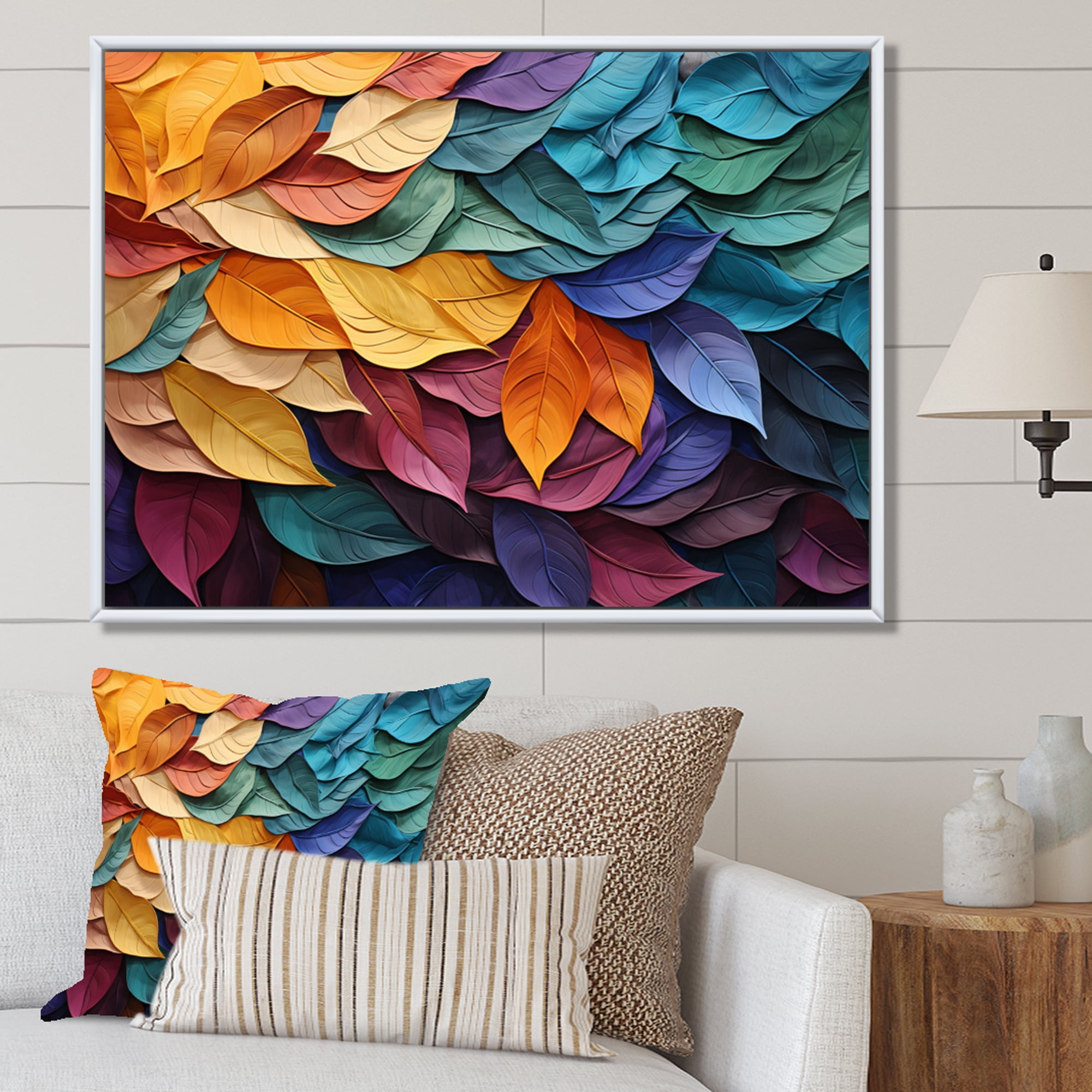Designart "Colorful Leaves composition III" Modern Floater Framed Wall ...