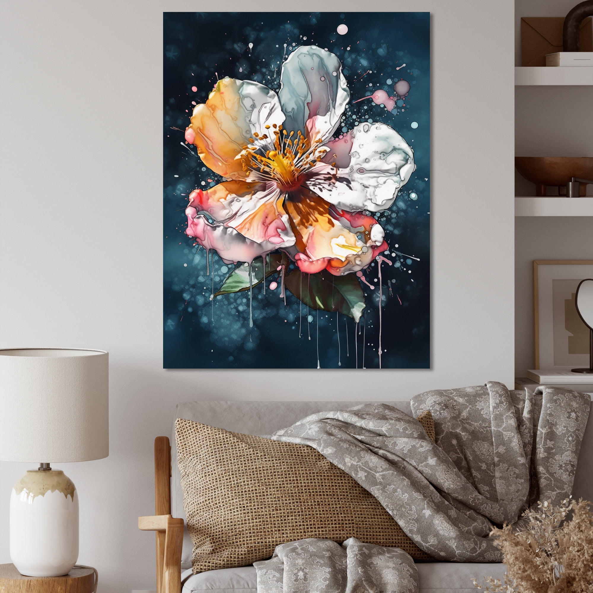 Designart "Colorful Lily Splash III" Floral Lily Wall Art Living Room ...