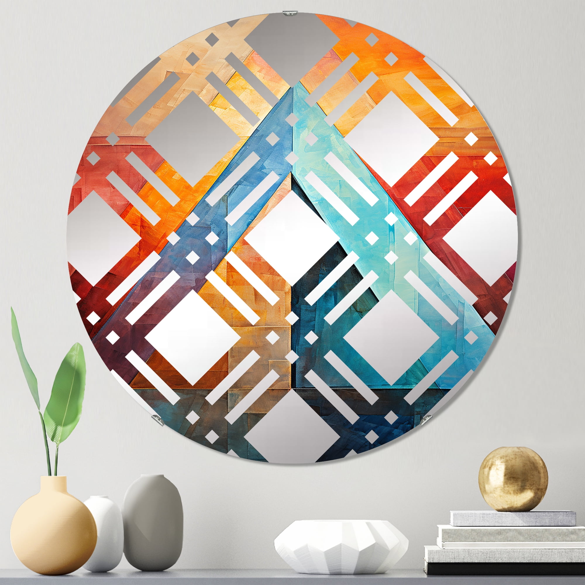Designart "Colorful Mexican Art Pyramid I" Mexican Art Plaid Round Wall ...