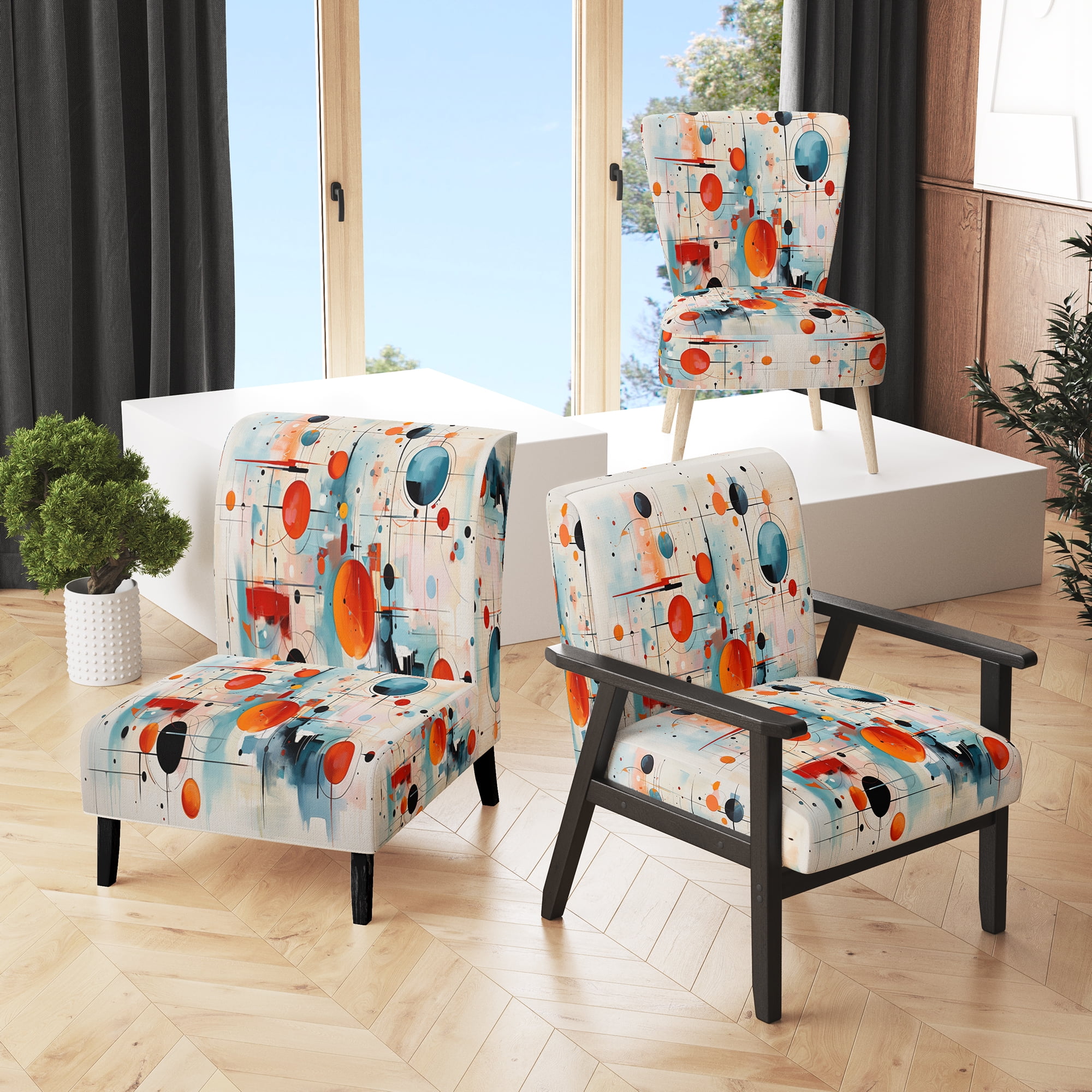 Designart "Colorful Mid Century modern Atomic II" Multi-Color Mid ...