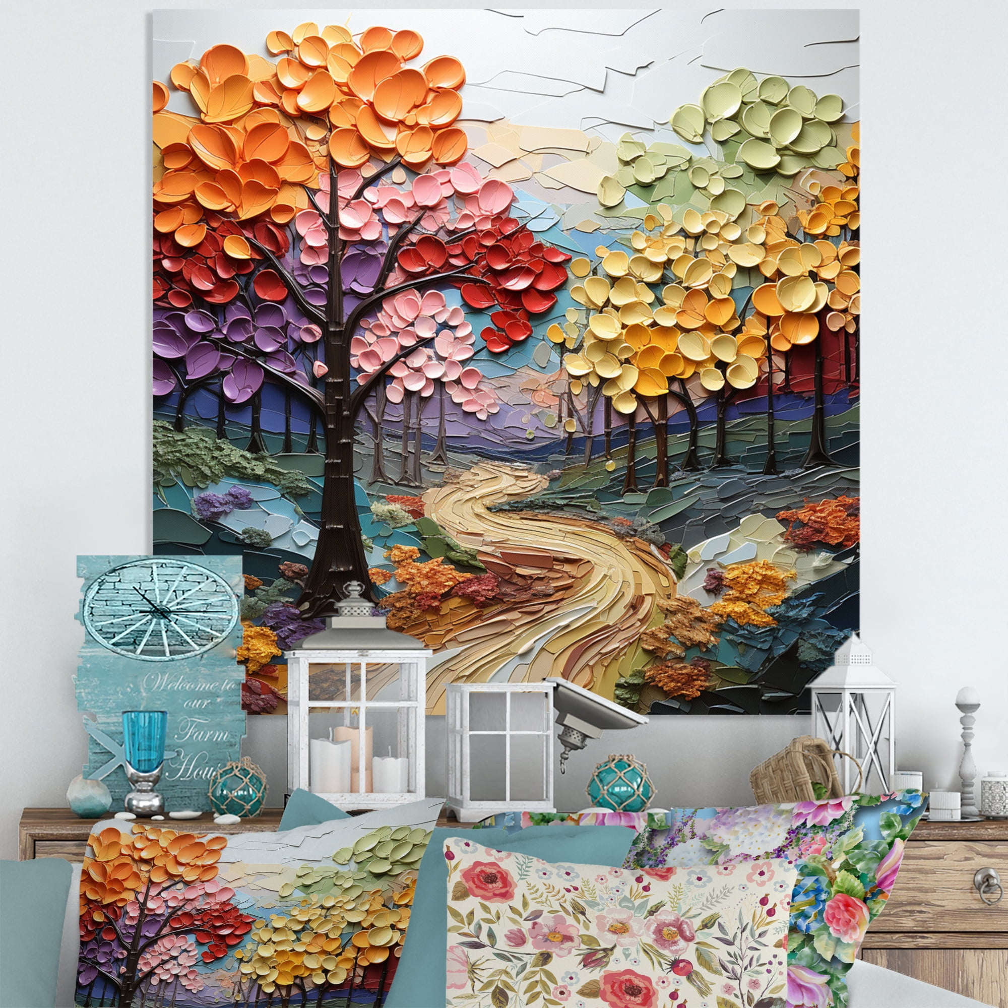 Designart "Colorful Neo Primal Forest composition I" Forest Metal Art ...
