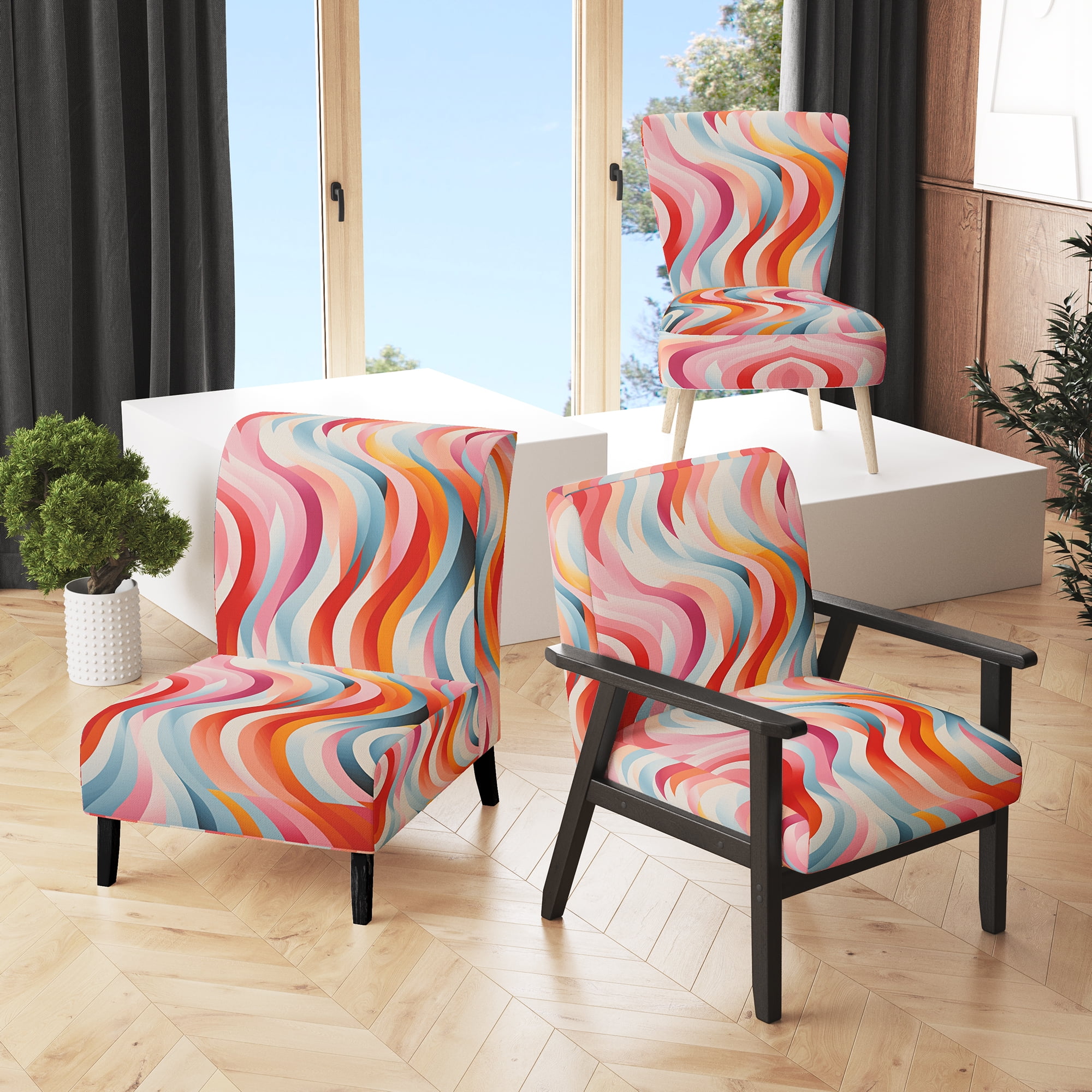 Designart "Colorful Op Art Surrealism I" Upholstered Abstract Accent ...