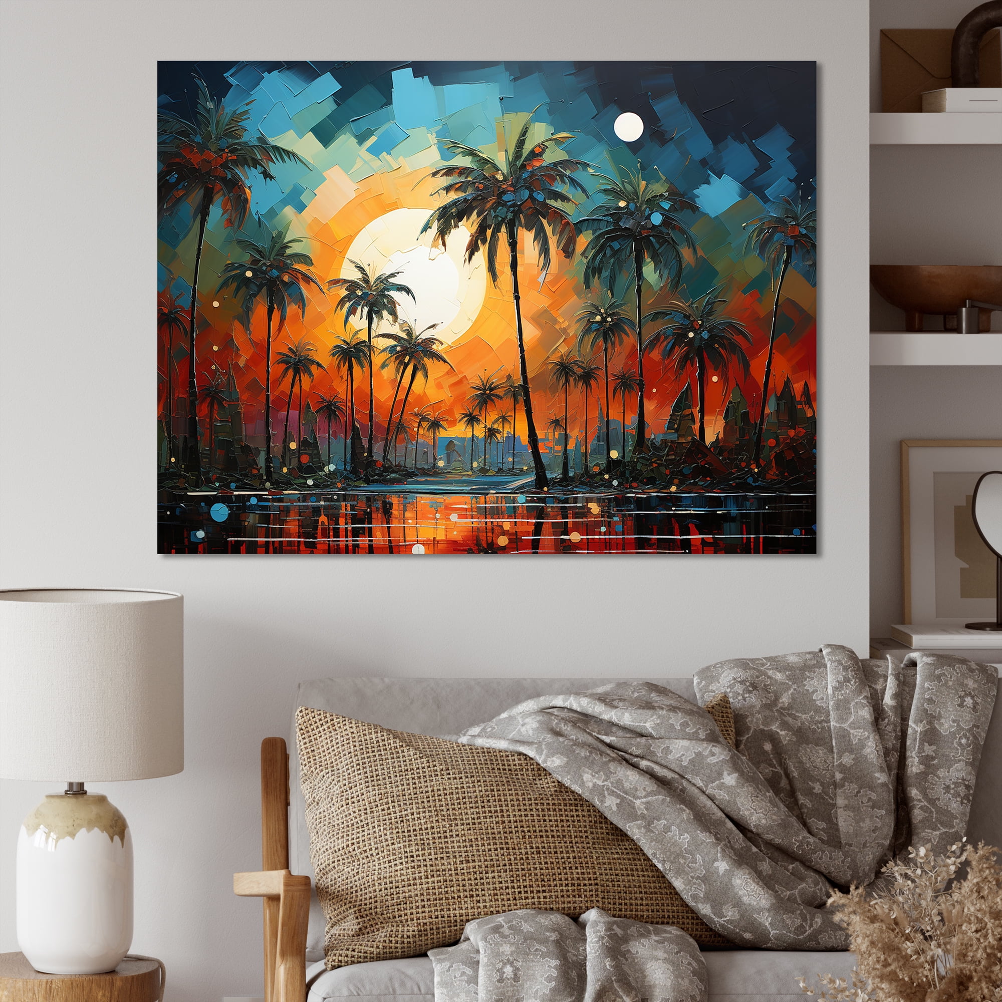 Designart "Colorful Palm Trees composition II" Palm Trees Canvas Wall ...