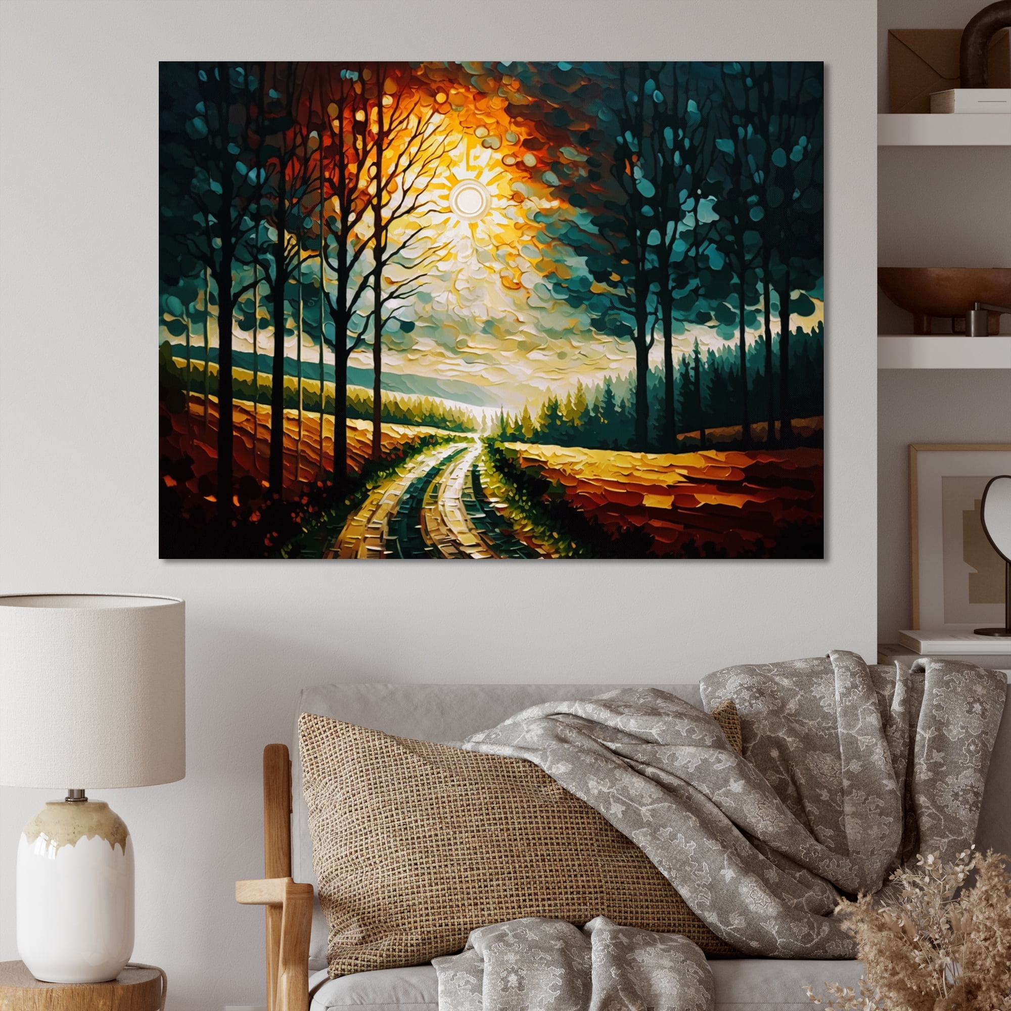 Designart "Colorful Path Through The Forest III" Landscape Forest Wall ...