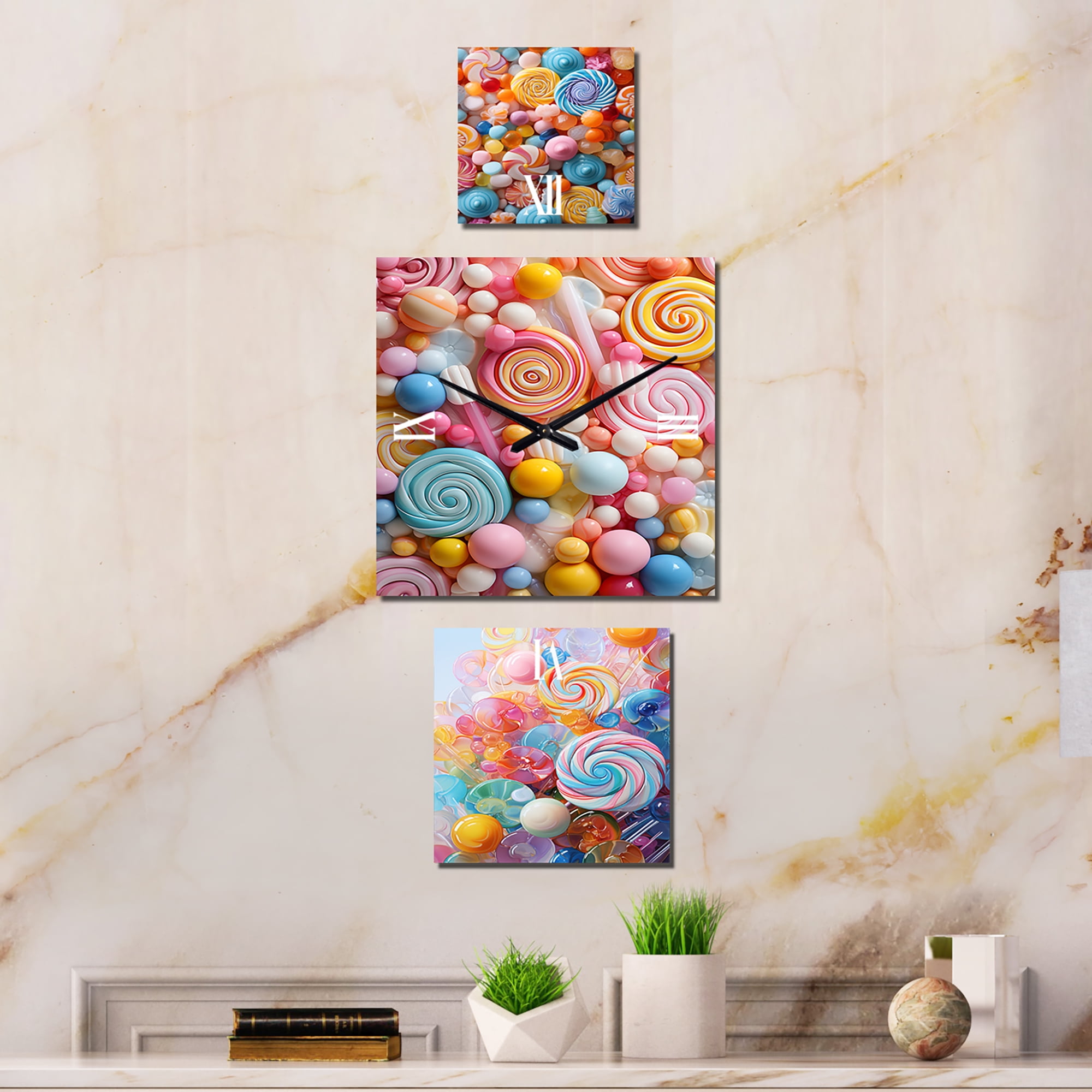 Designart "Colorful Popart Candy Delight" Desserts Oversized Wall Clock ...
