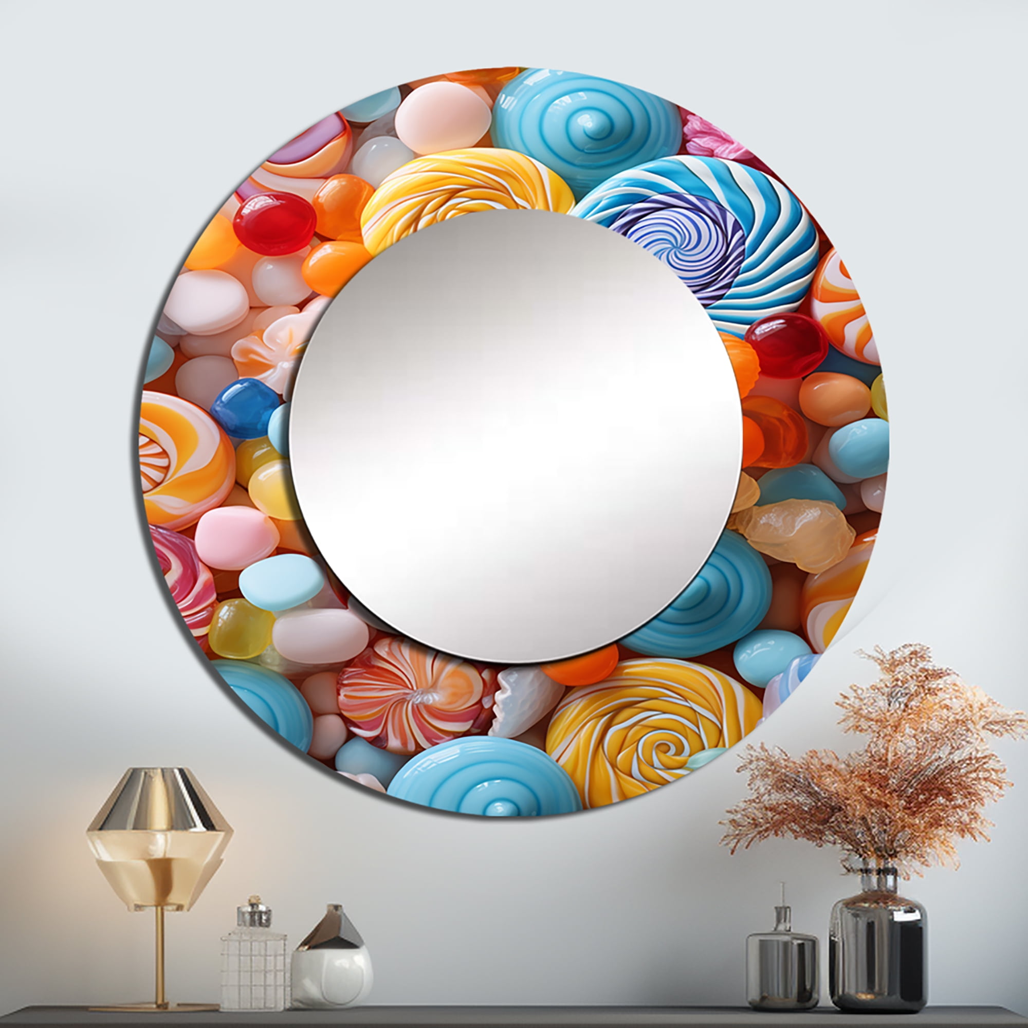 Designart "Colorful Popart Candy Delight" Desserts Rund Mirror For Wall ...