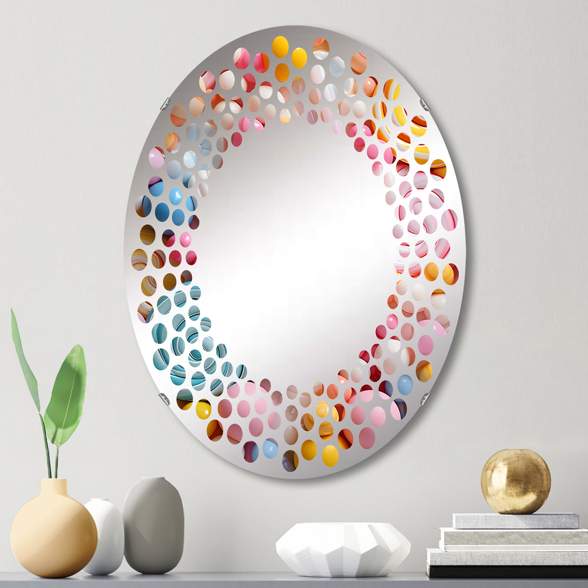 Designart "Colorful Popart Candy Delight I" Desserts Polka Dot Round ...