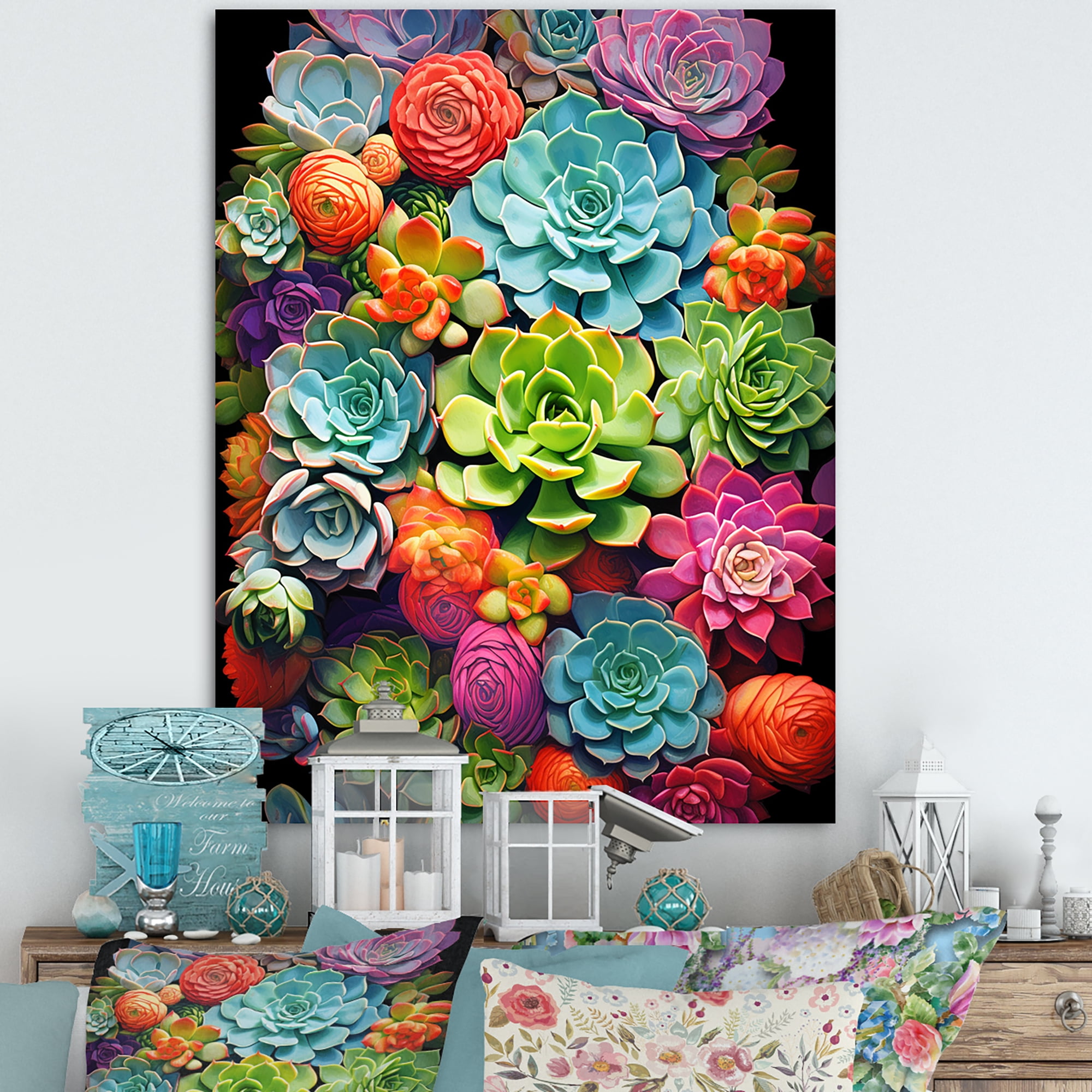 Designart "Colorful Succulents botanic Kaleidoscope" Floral & Botanical ...