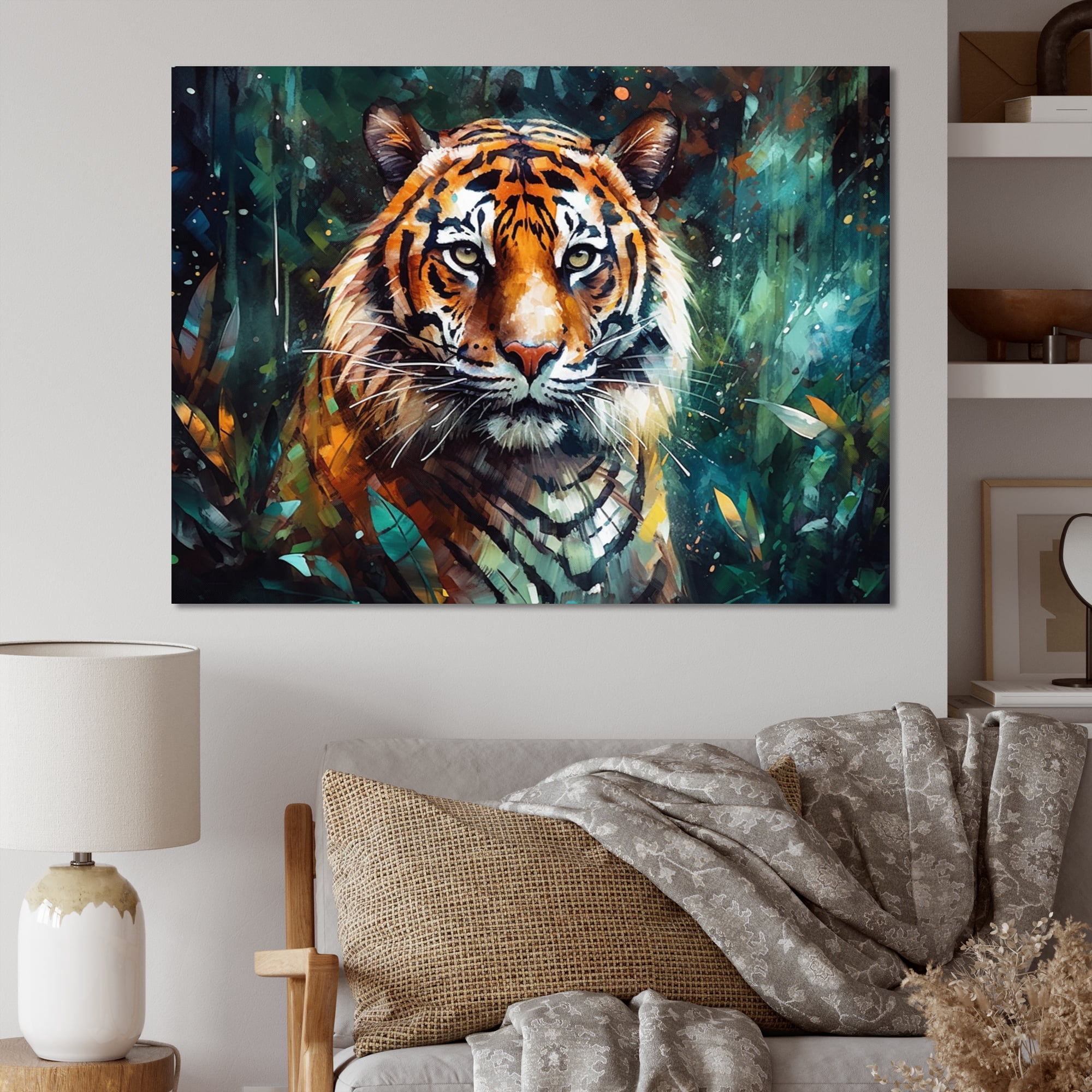 Designart "Colorful Tiger In The Wild" Animals Tiger Wall Art Print ...