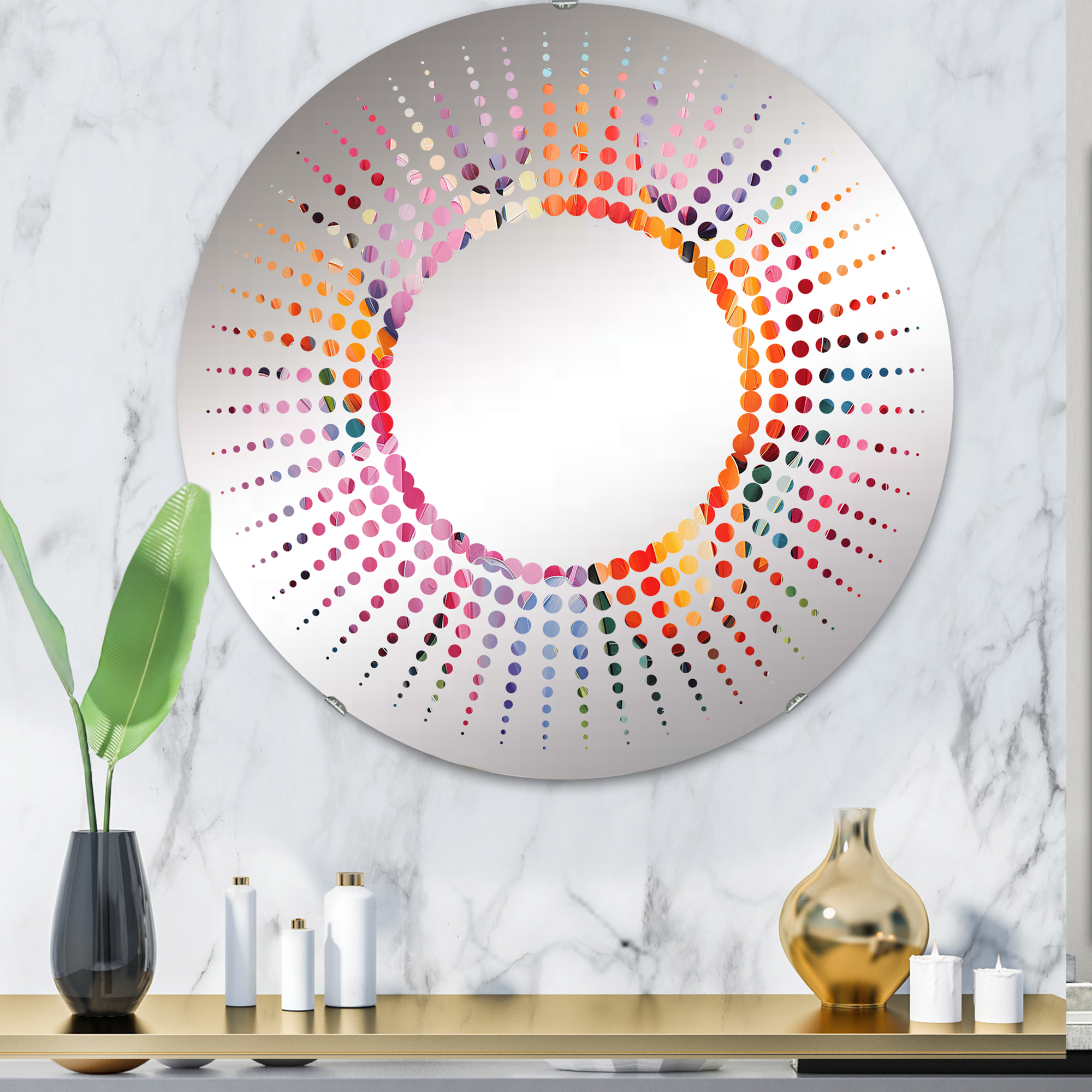 Designart "Colorful Tulip Array II" Tulips Starburst Round Wall Mirror ...