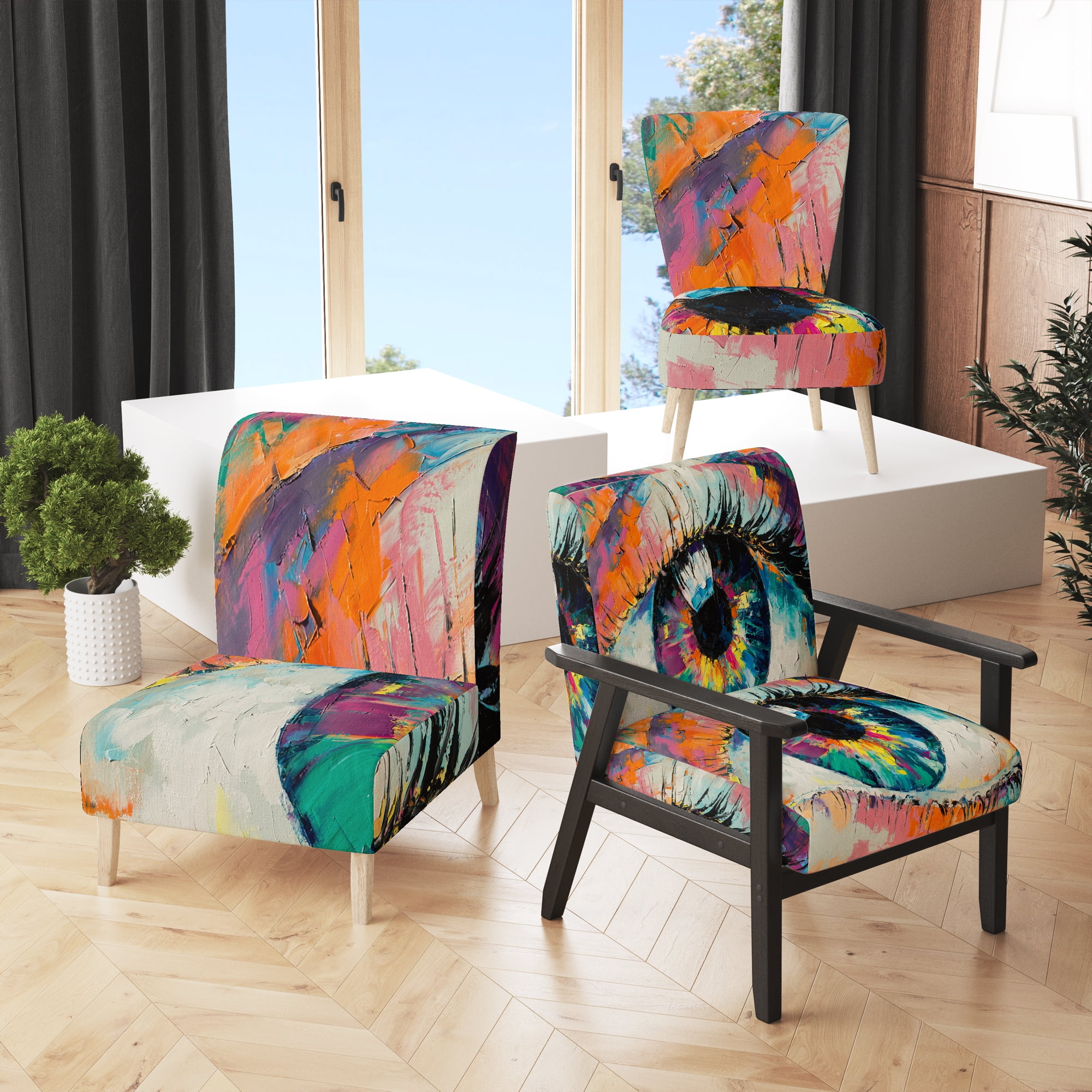 Designart "Colorful Turquoise Woman Eye Art" Upholstered Modern Accent ...