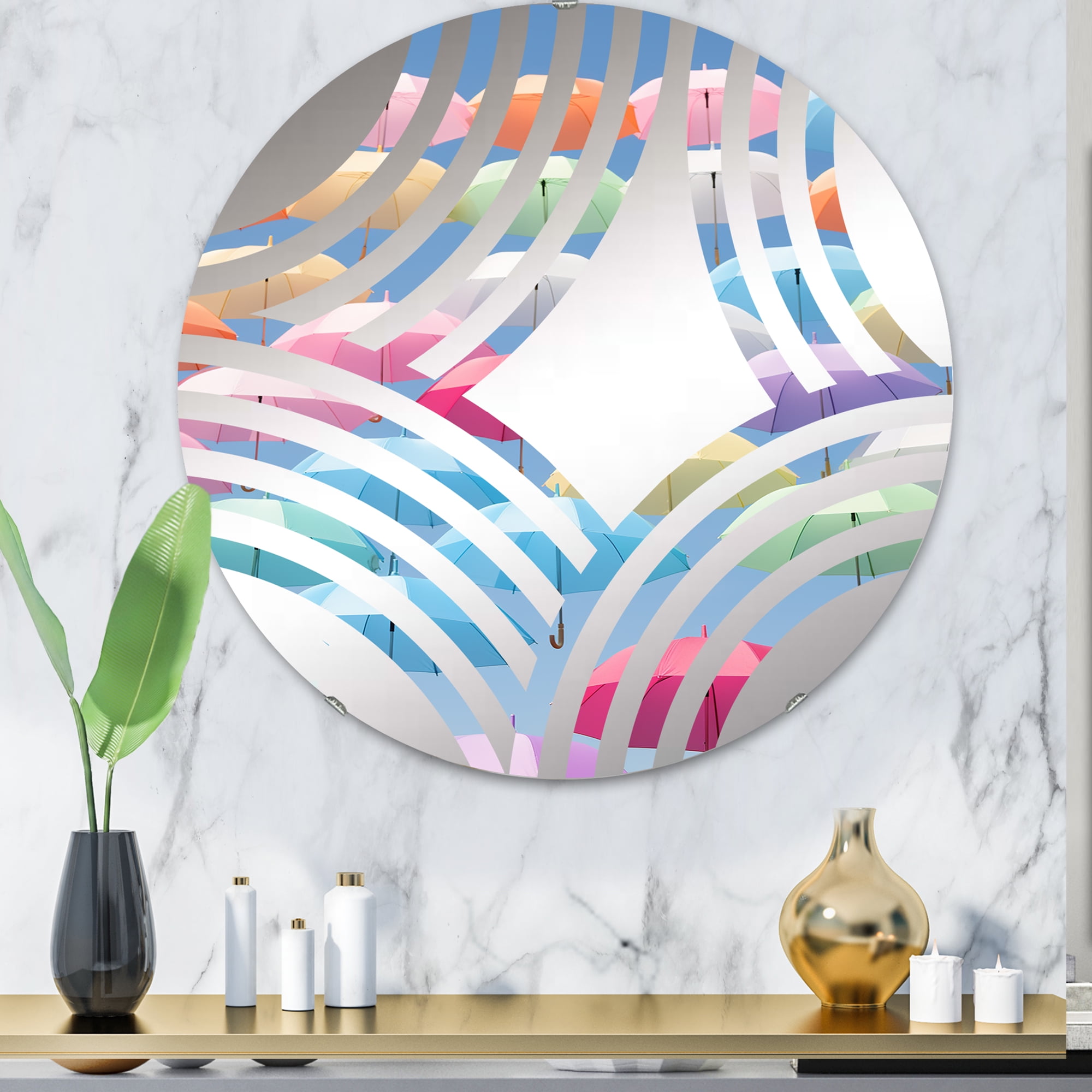 Designart "Colorful Umbrella Mosaic II" Sky Baptist Fan Round Wall ...