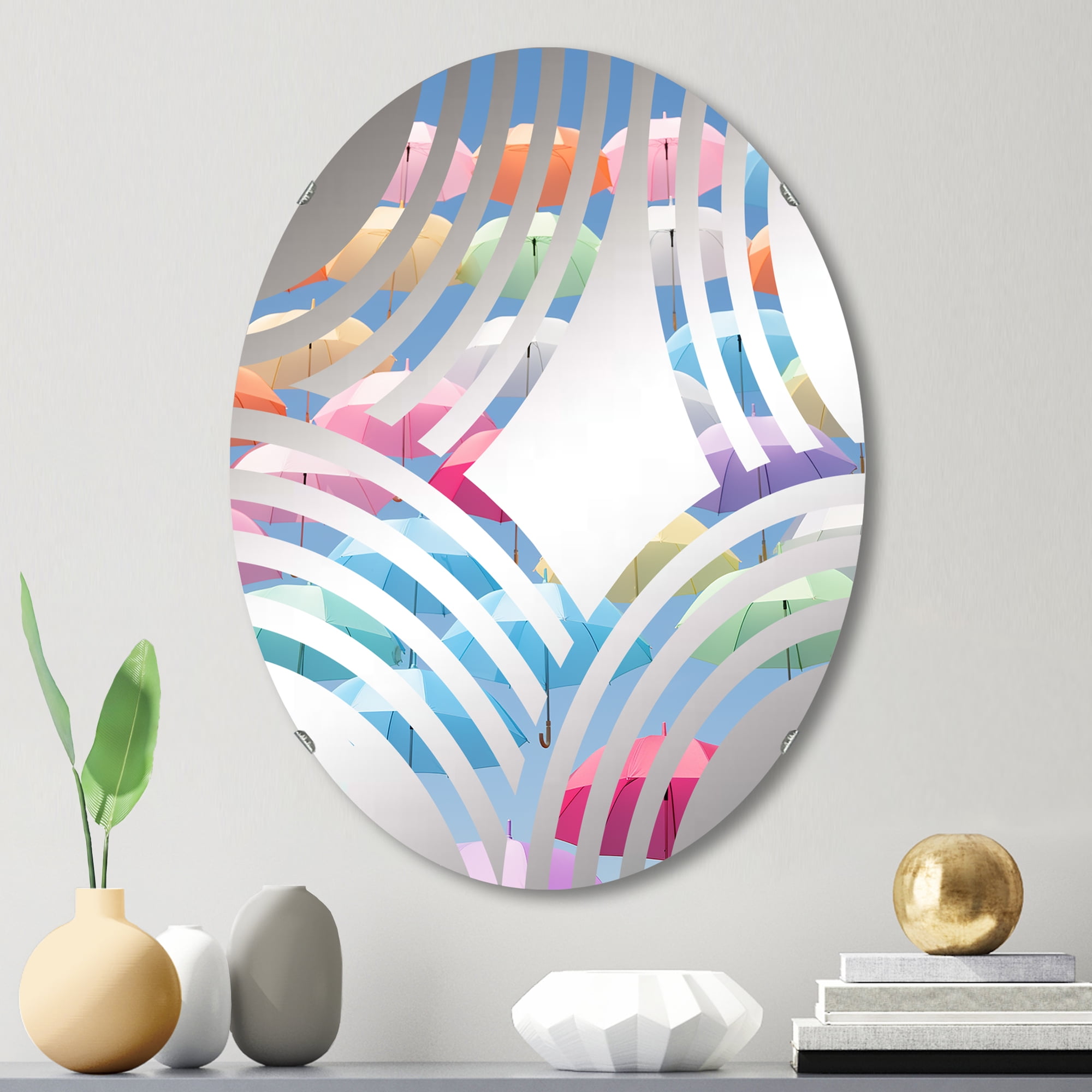 Designart "Colorful Umbrella Mosaic II" Sky Baptist Fan Round Wall ...