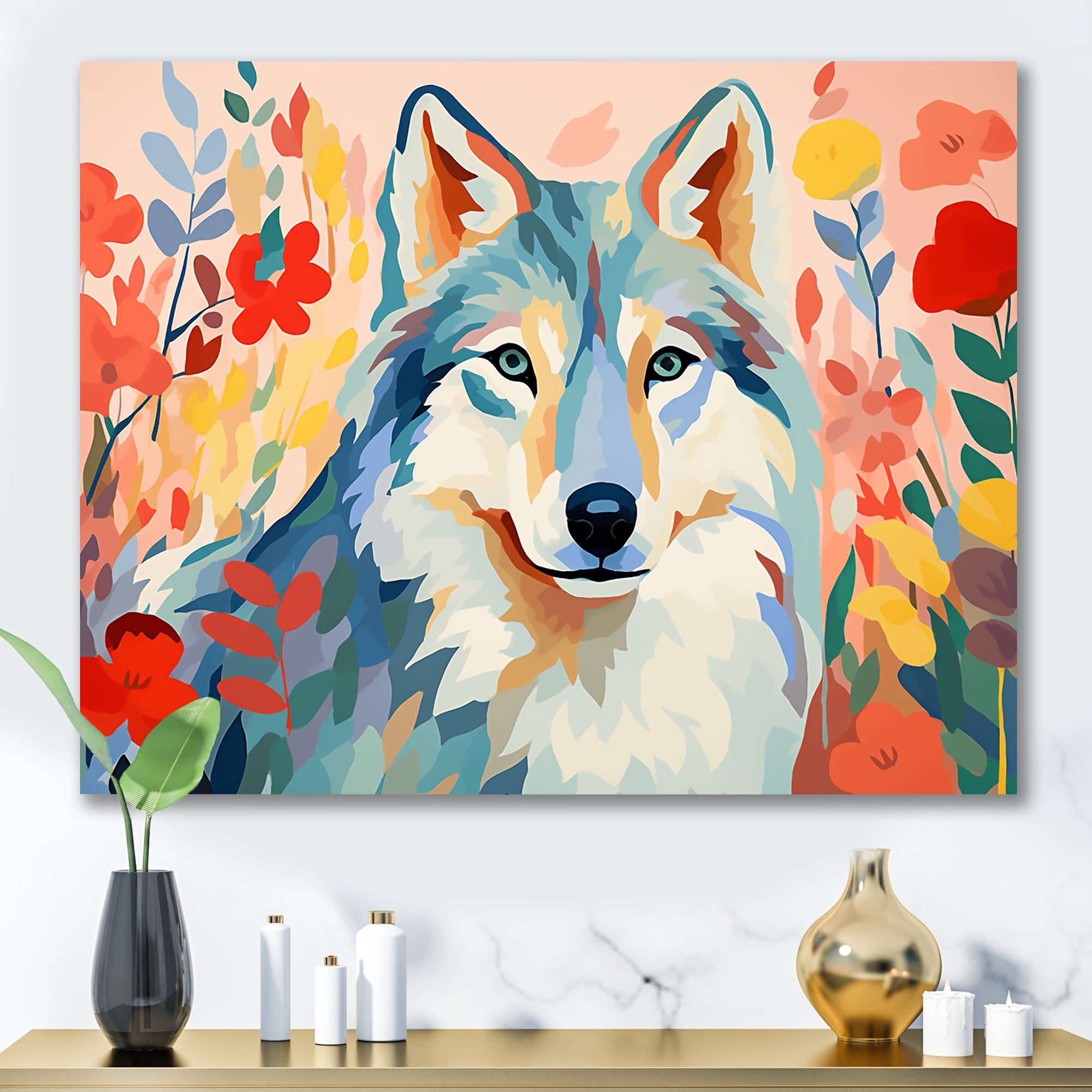 Designart "Colorful Wolf in Impressionist Style II" Animals Wall Art ...