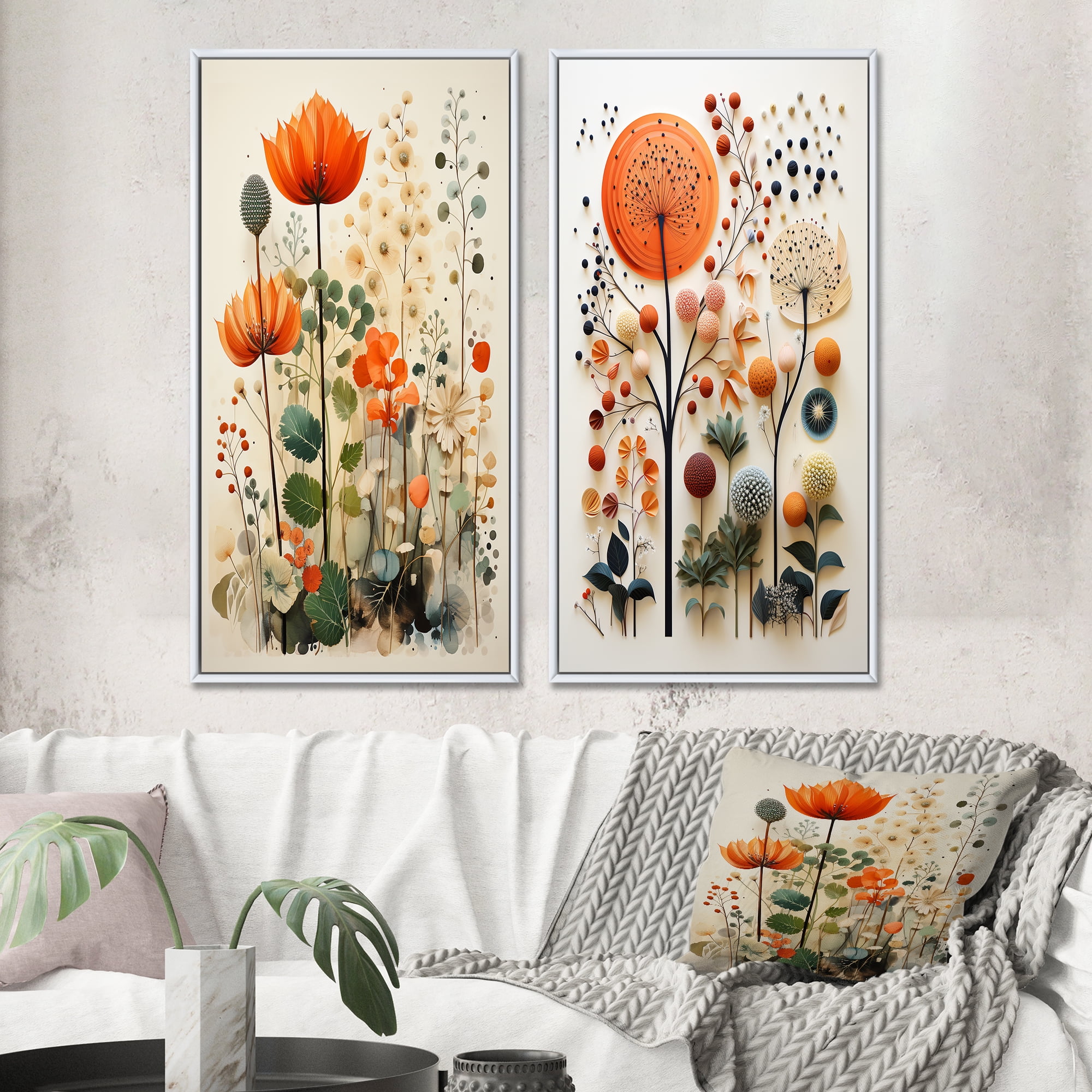 Designart "Colorful botanic Pointillism II" Abstract Botanicals Framed ...