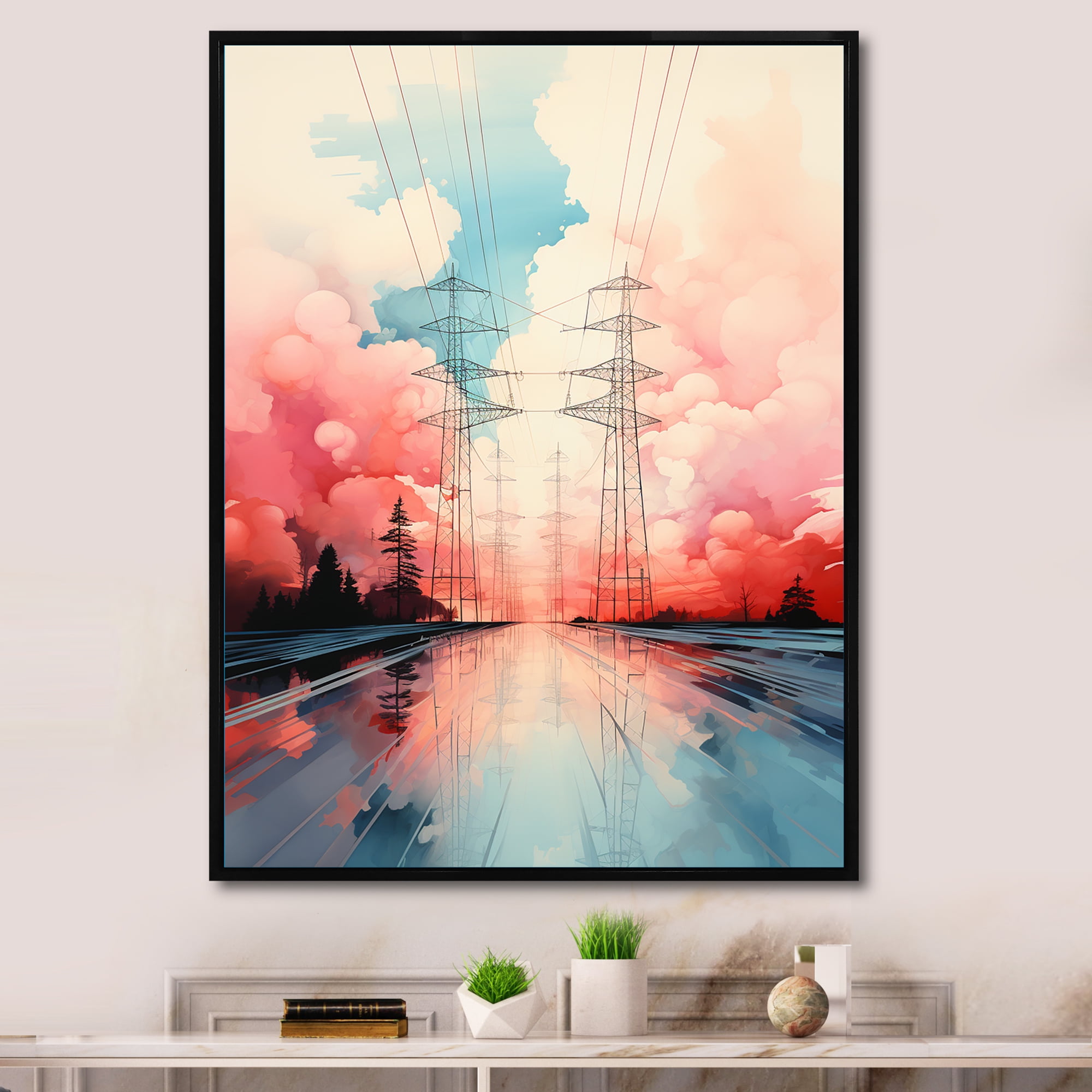Designart "Colorfull Power Lines Gridscape Charm III" Cityscapes ...