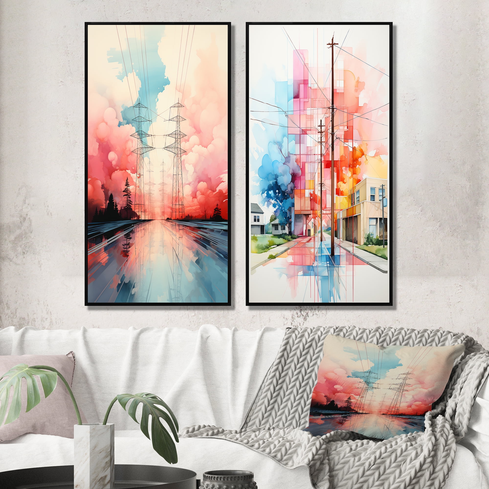 Designart "Colorfull Power Lines Gridscape Charm III" Power Lines ...