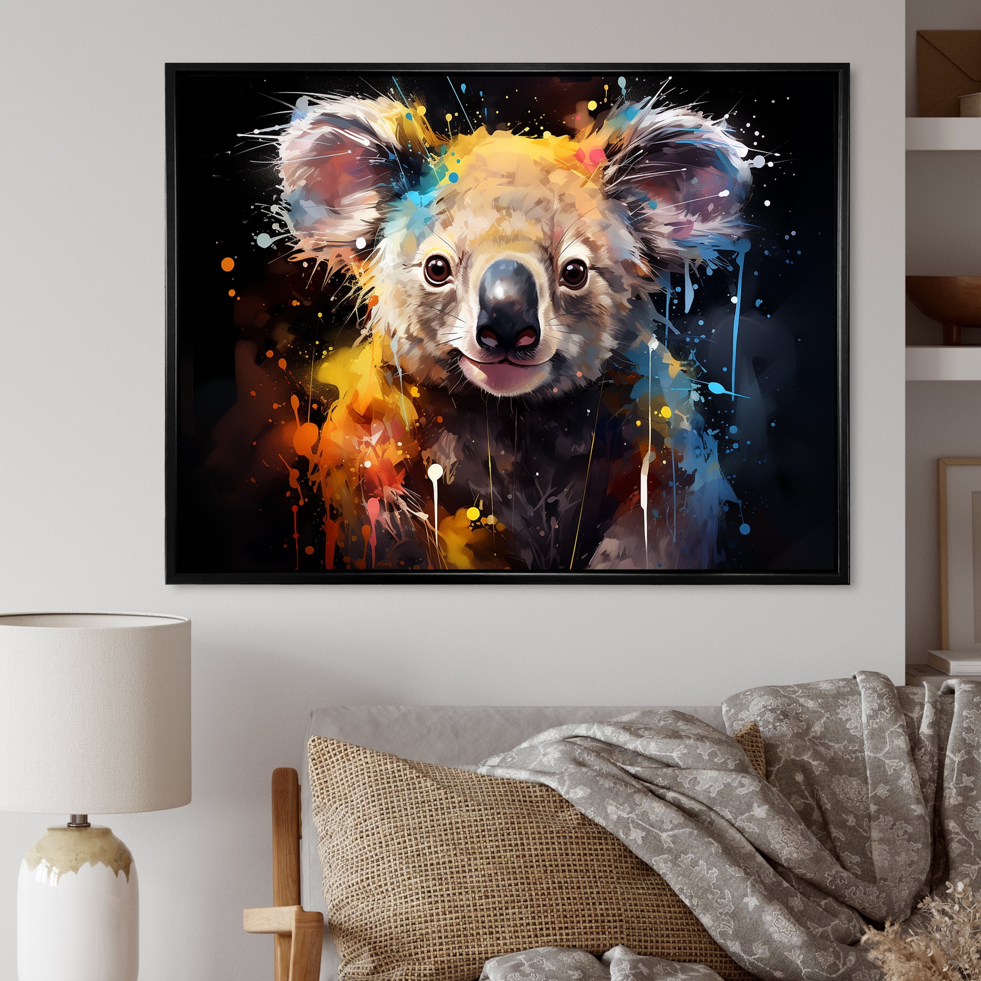 Designart "Colorfully Painted Koala I" Animals Framed Wall Art - Modern ...