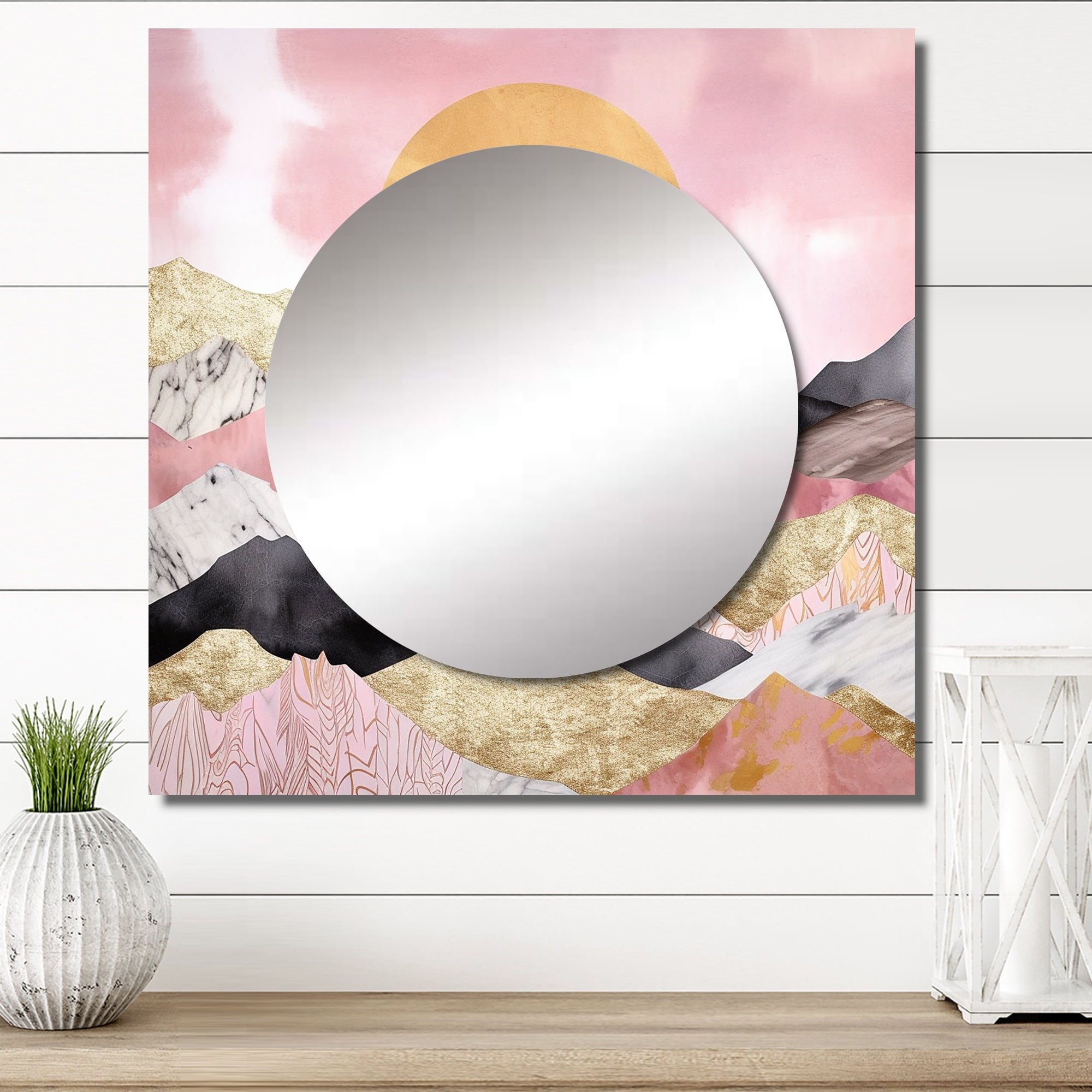 Designart "Colors of the Mountain V" Abstract Landscape Square Mirror ...