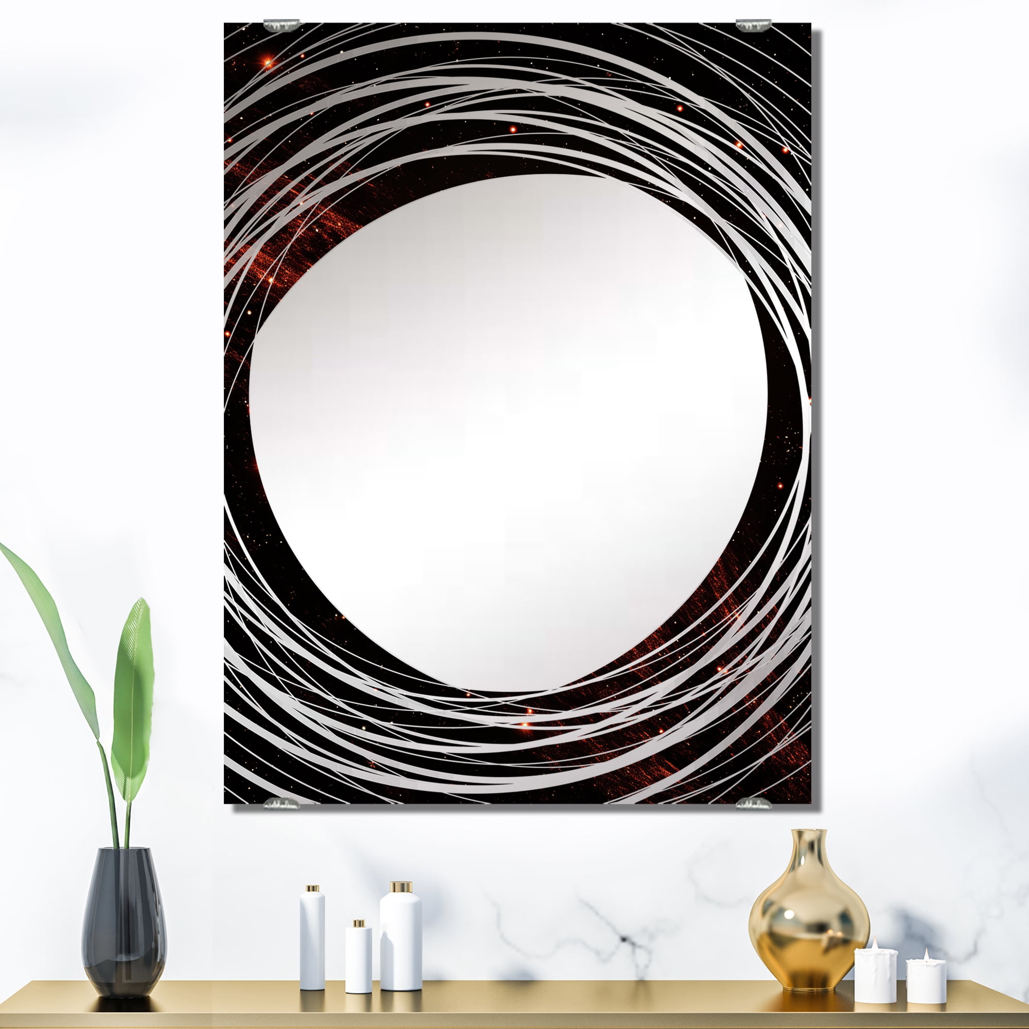 Designart "Comets in Galaxy in Orange and Black I" Planets Oversized ...