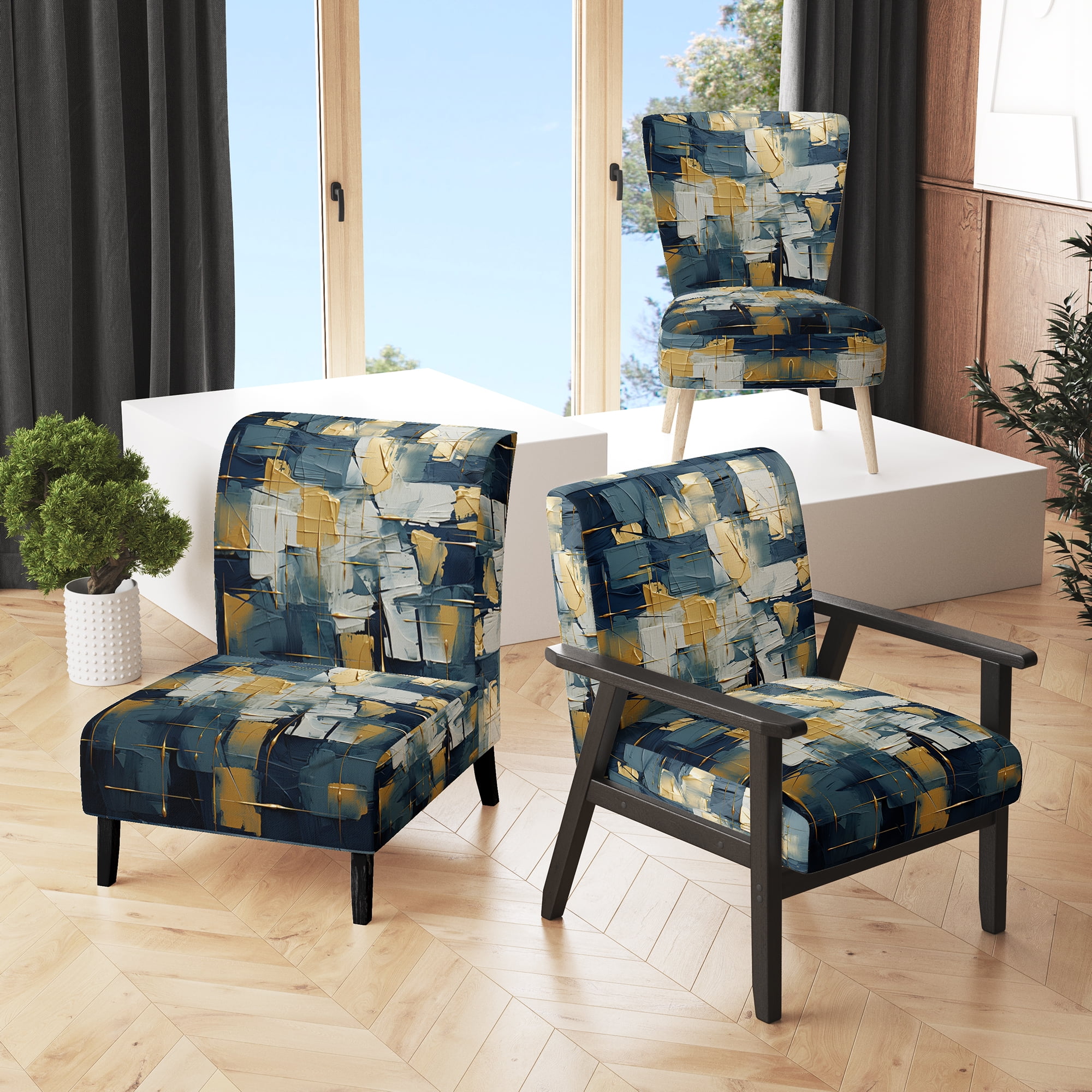Designart " Comfort Of Glory Abstract Expressionism Blue I" Upholstered ...