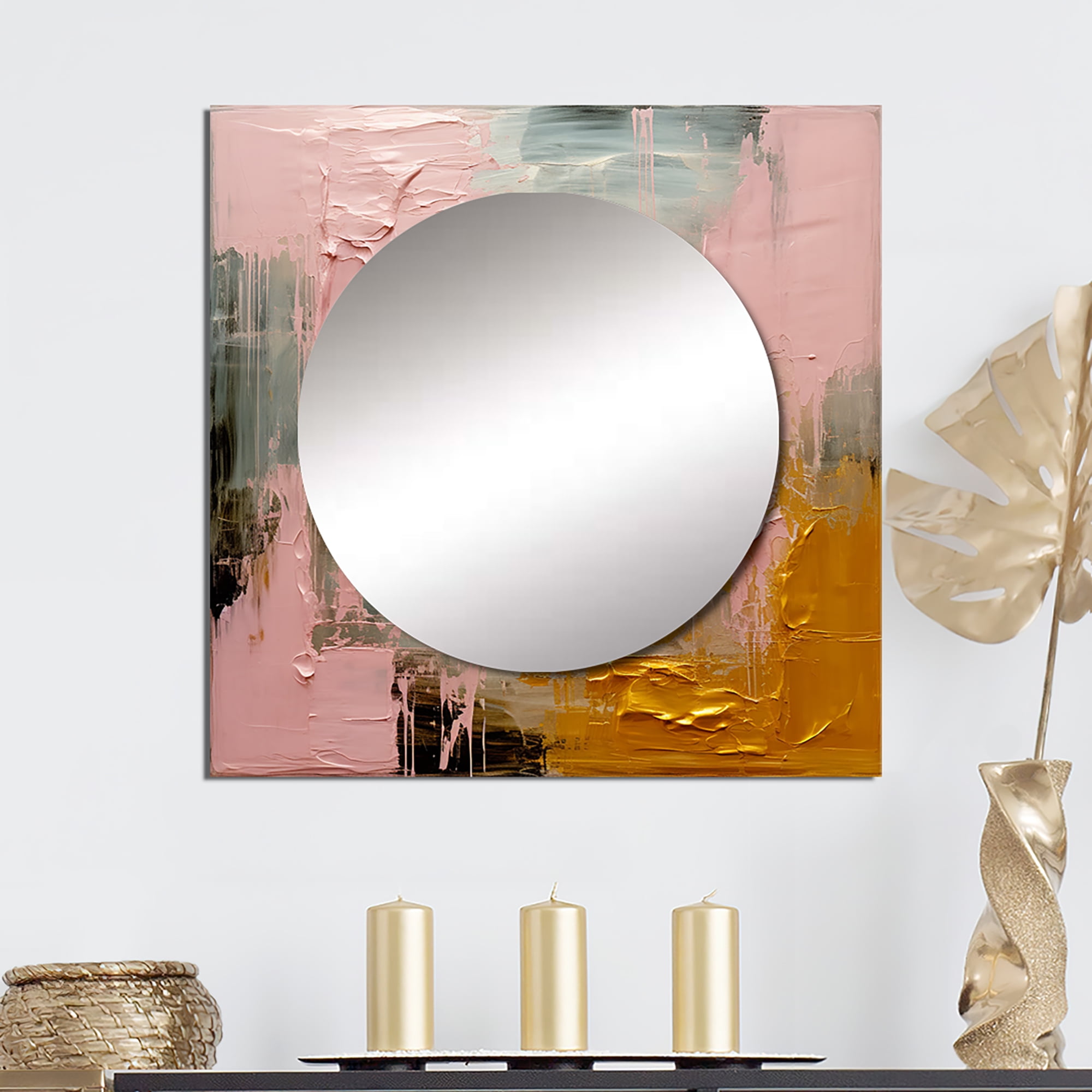 Designart "Commemorating Fate Abstract Gold Rosy Depiction II" Abstract ...