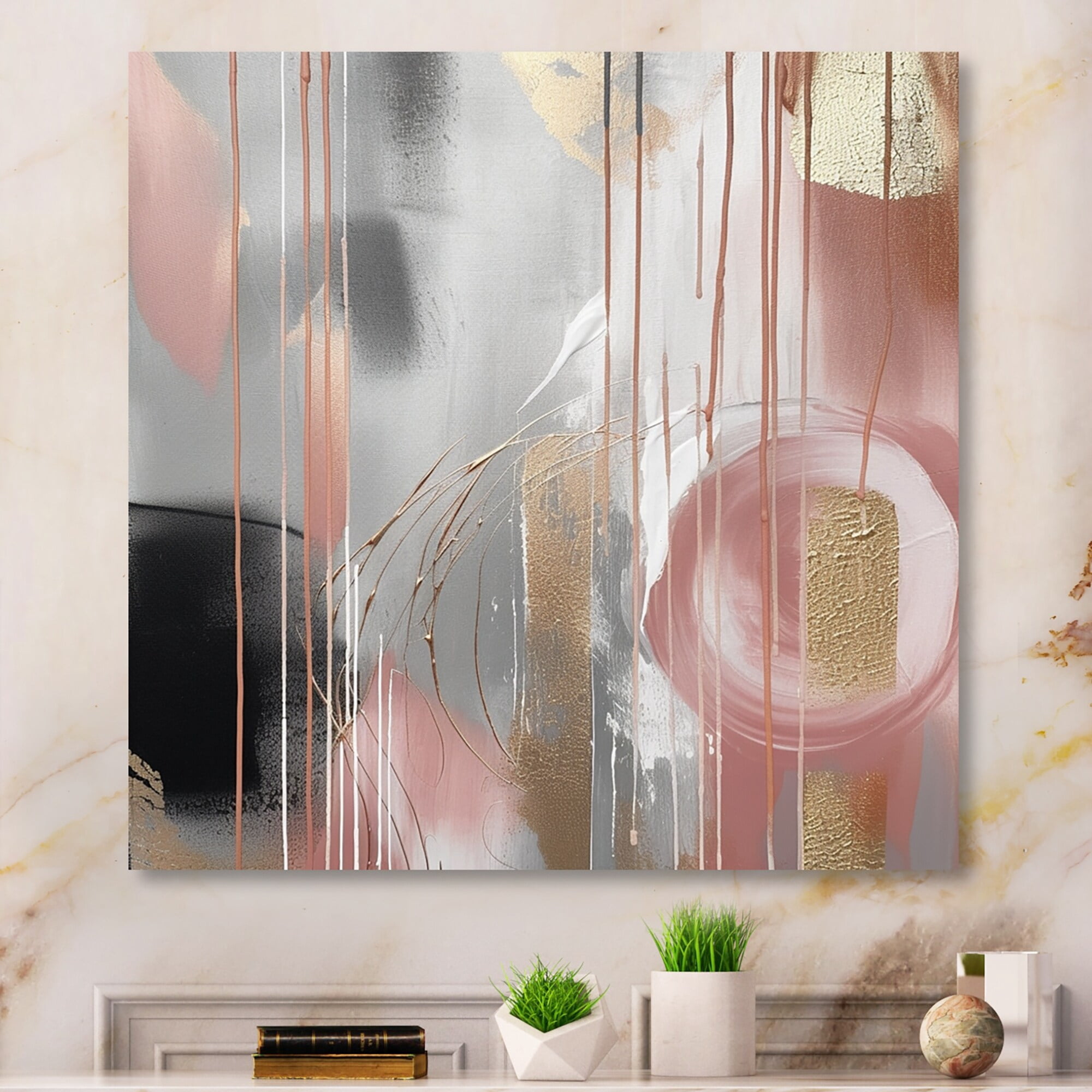 Designart "Complex Circles in Pink and Gold" Modern Shapes Transitional ...