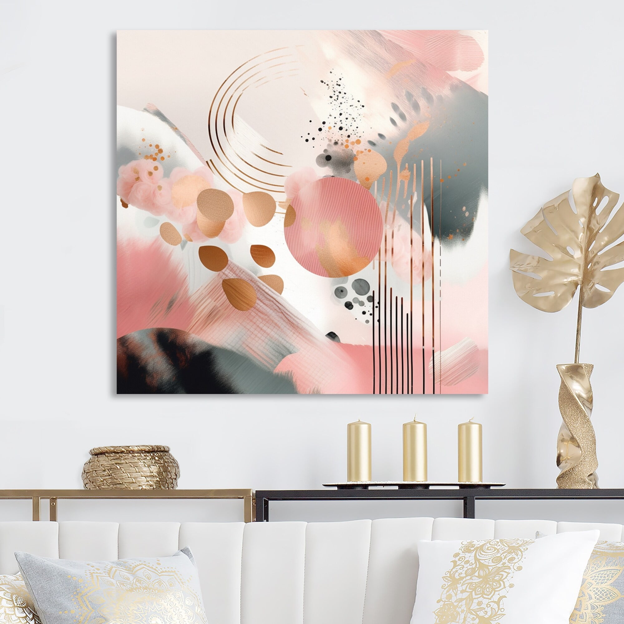 Designart "Complexity of Pink Rose Gold Stripes I" Modern Shapes ...