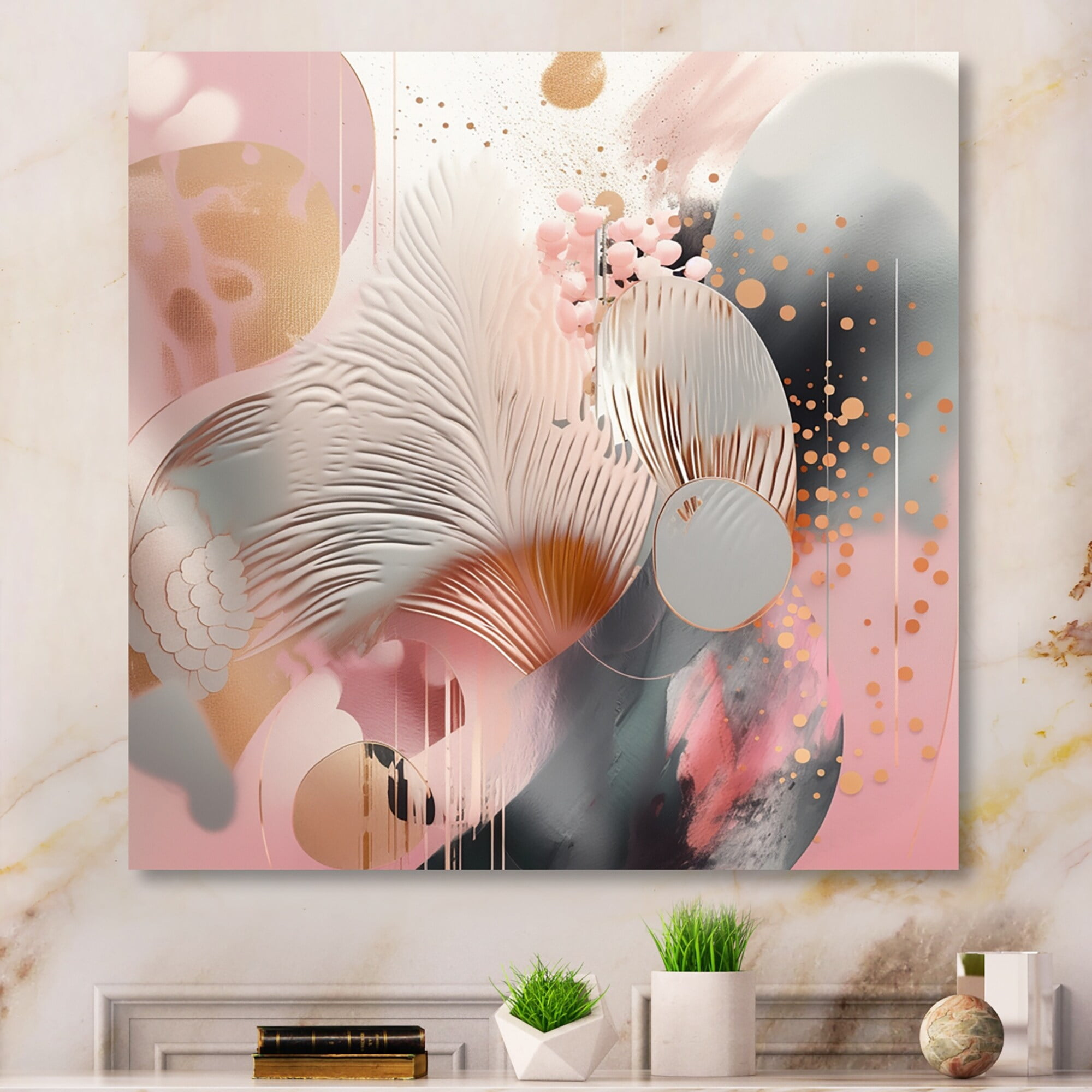 Designart "Complexity of Pink Rose Gold Stripes V" Modern Shapes ...