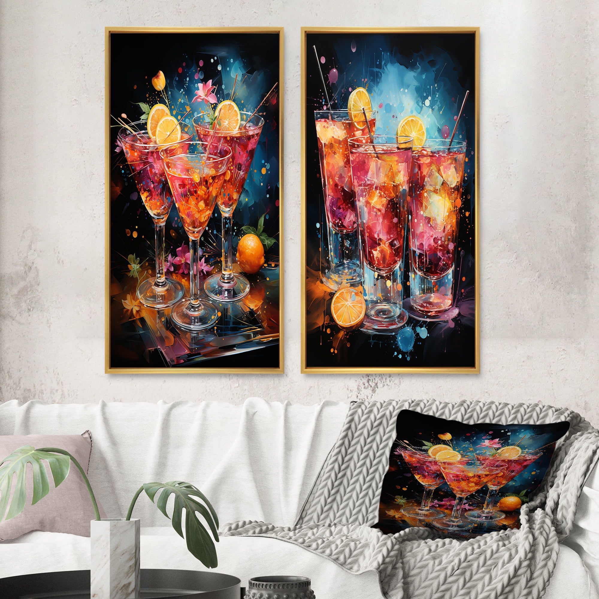 Designart "Confetti Cocktails II" Cocktails Framed Wall Art Set Of 2 ...