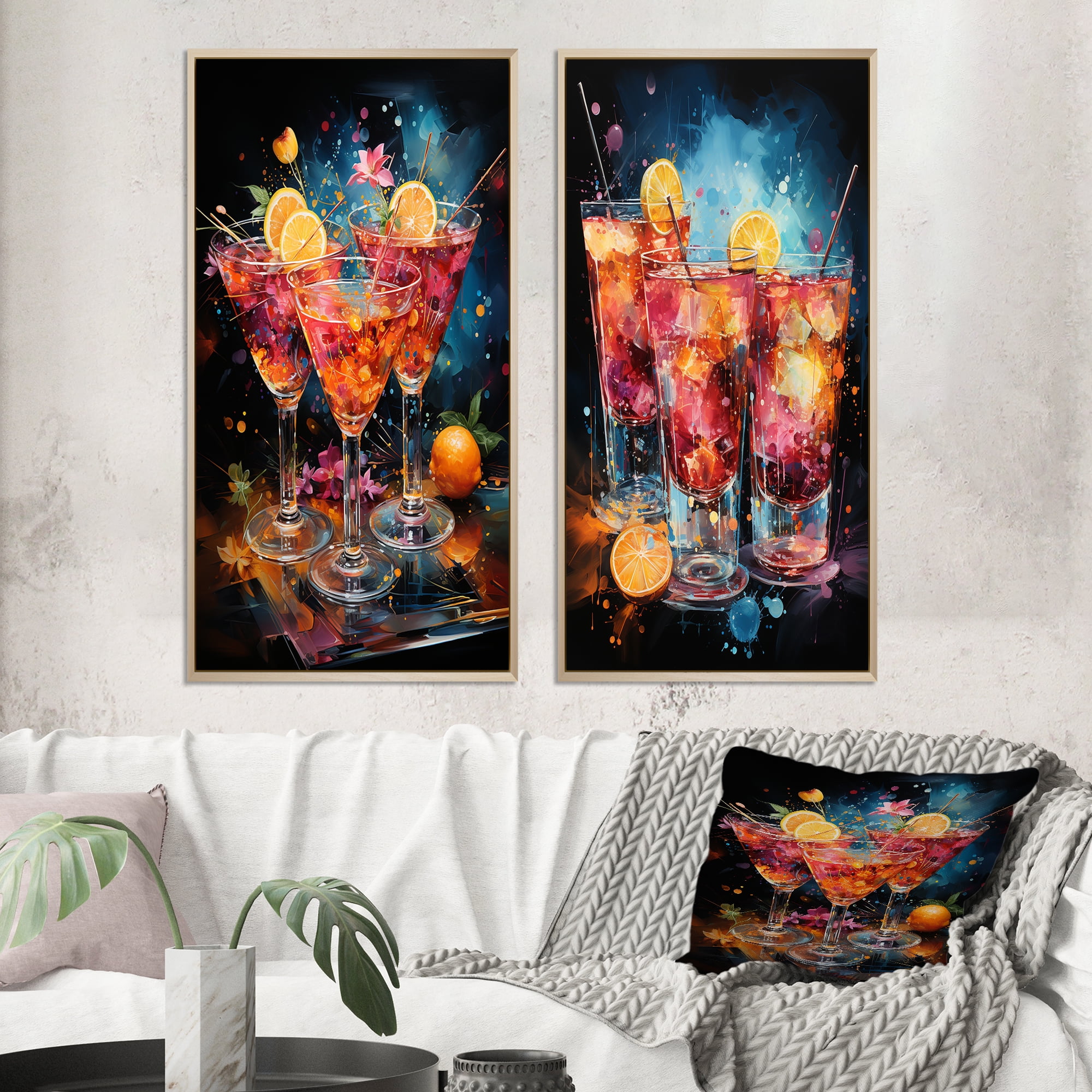Designart "Confetti Cocktails II" Cocktails Framed Wall Art Set Of 2 ...
