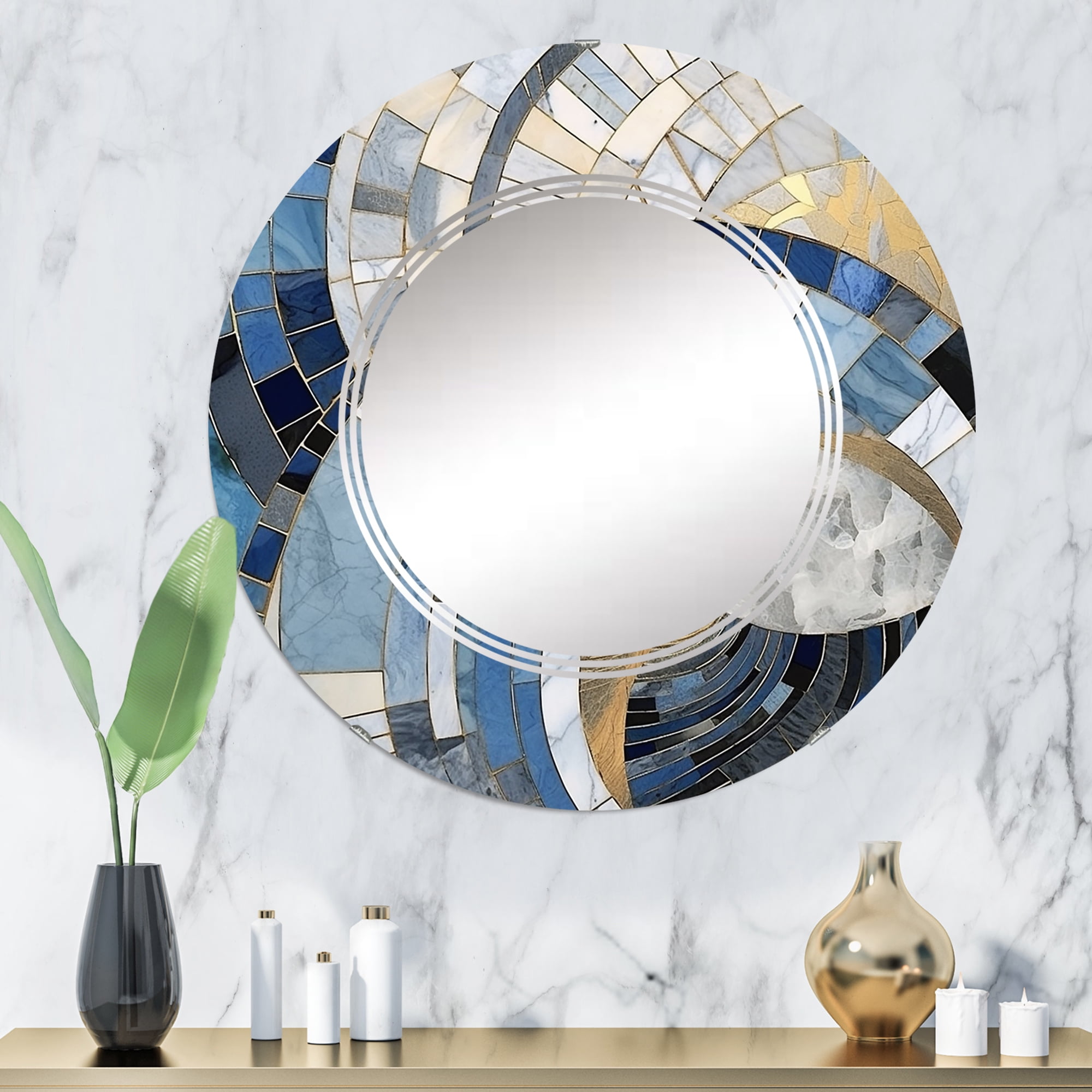 Designart "Constructing Blue Realms in Blue and Gold I" Abstract Shapes ...