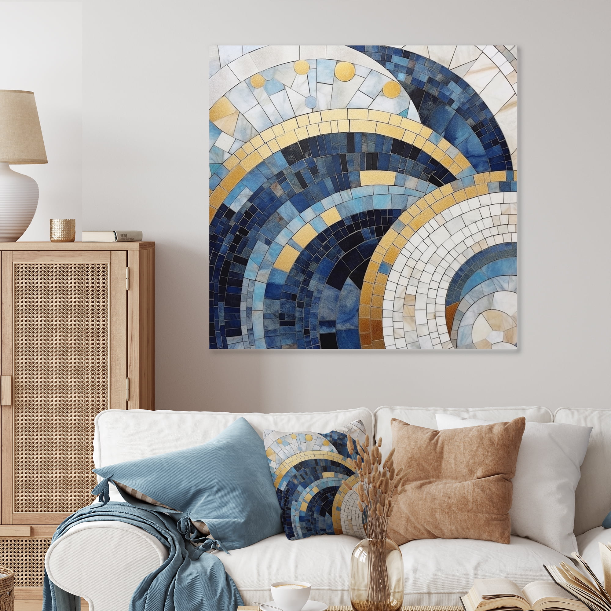 Designart "Constructing Blue Realms in Blue and Gold III" Abstract ...